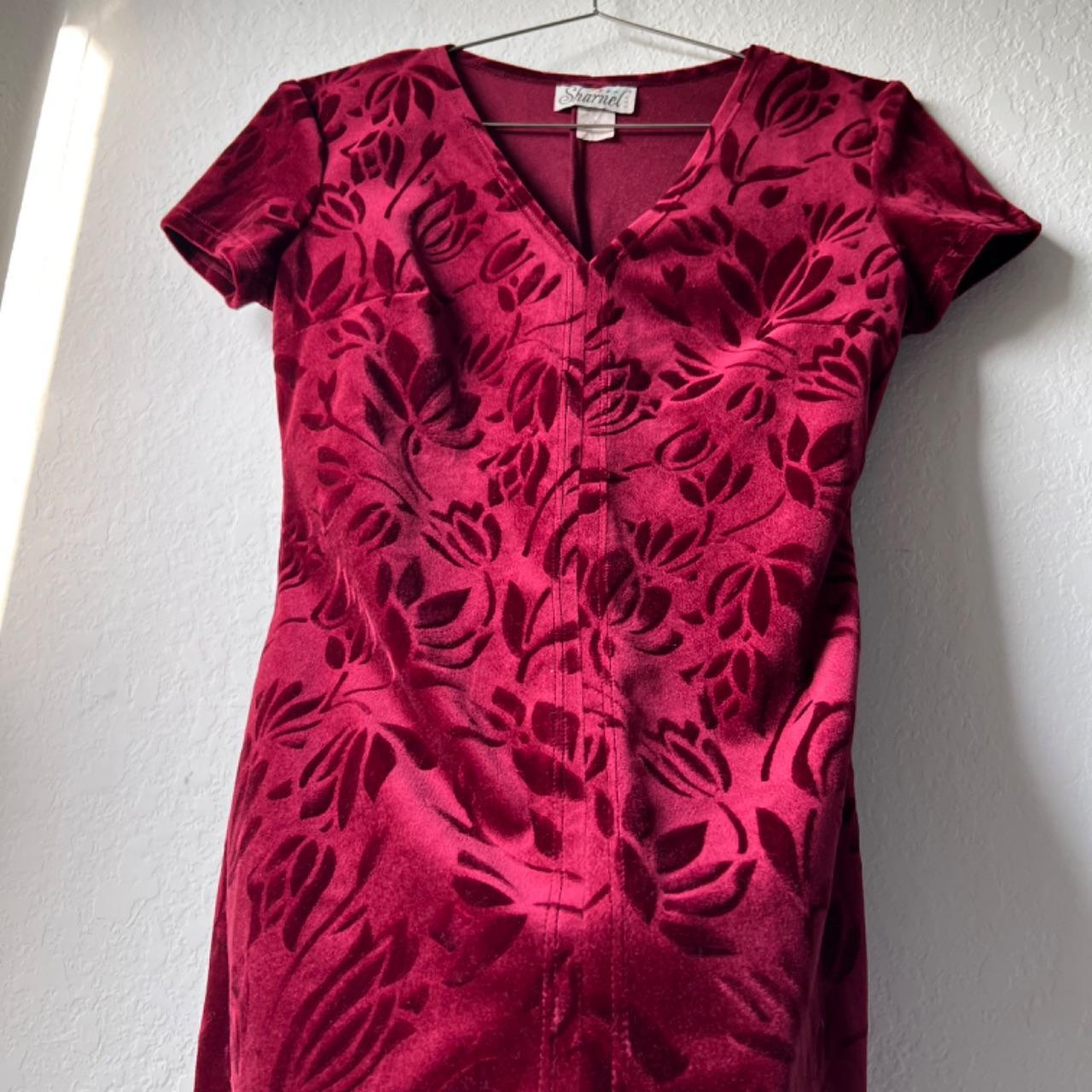 SHARNEL USA - 90's Velvet Burgundy Mini Dress -... - Depop