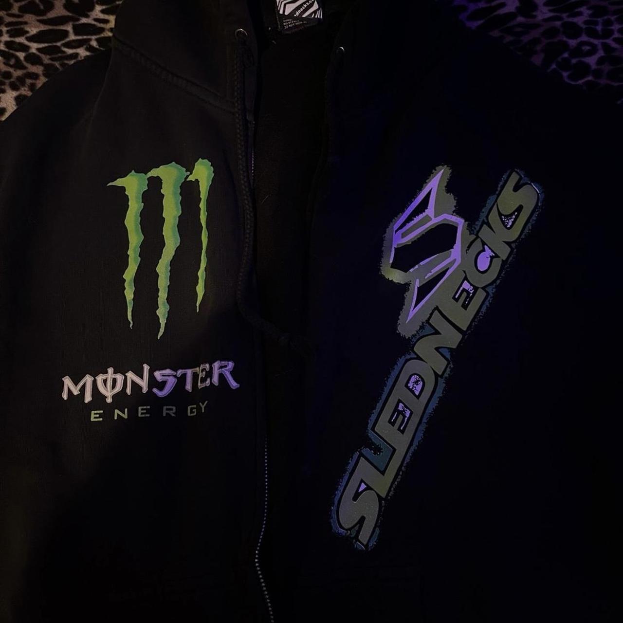 monster energy zip up hoodie minor tear to bottom... | Depop