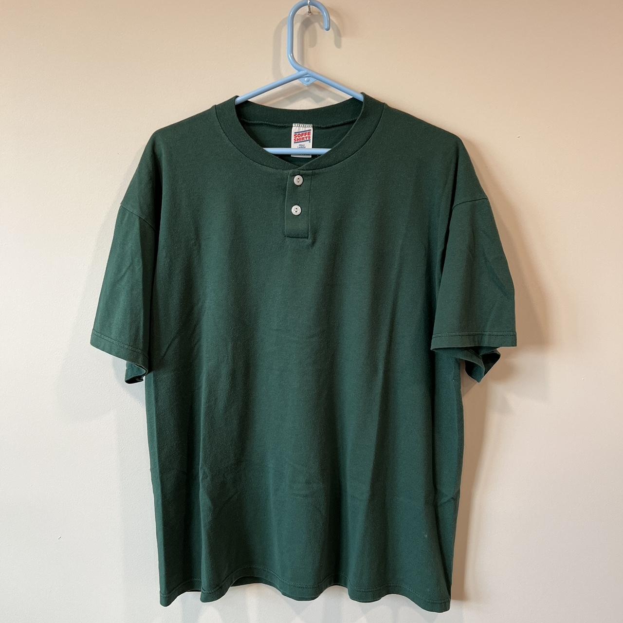Vintage 90s Soffe Shirts Blank Forest Green Henley... - Depop