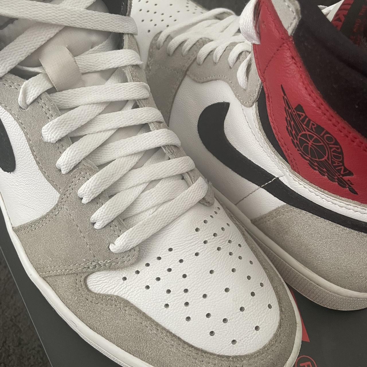 Jordan Men's Grey and Red Trainers | Depop