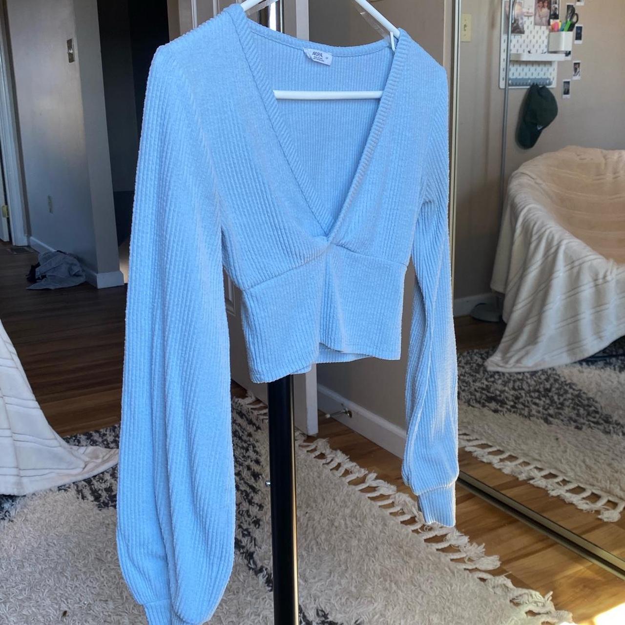 ardene ribbed sweater crop top bell sleeves, v neck,... - Depop