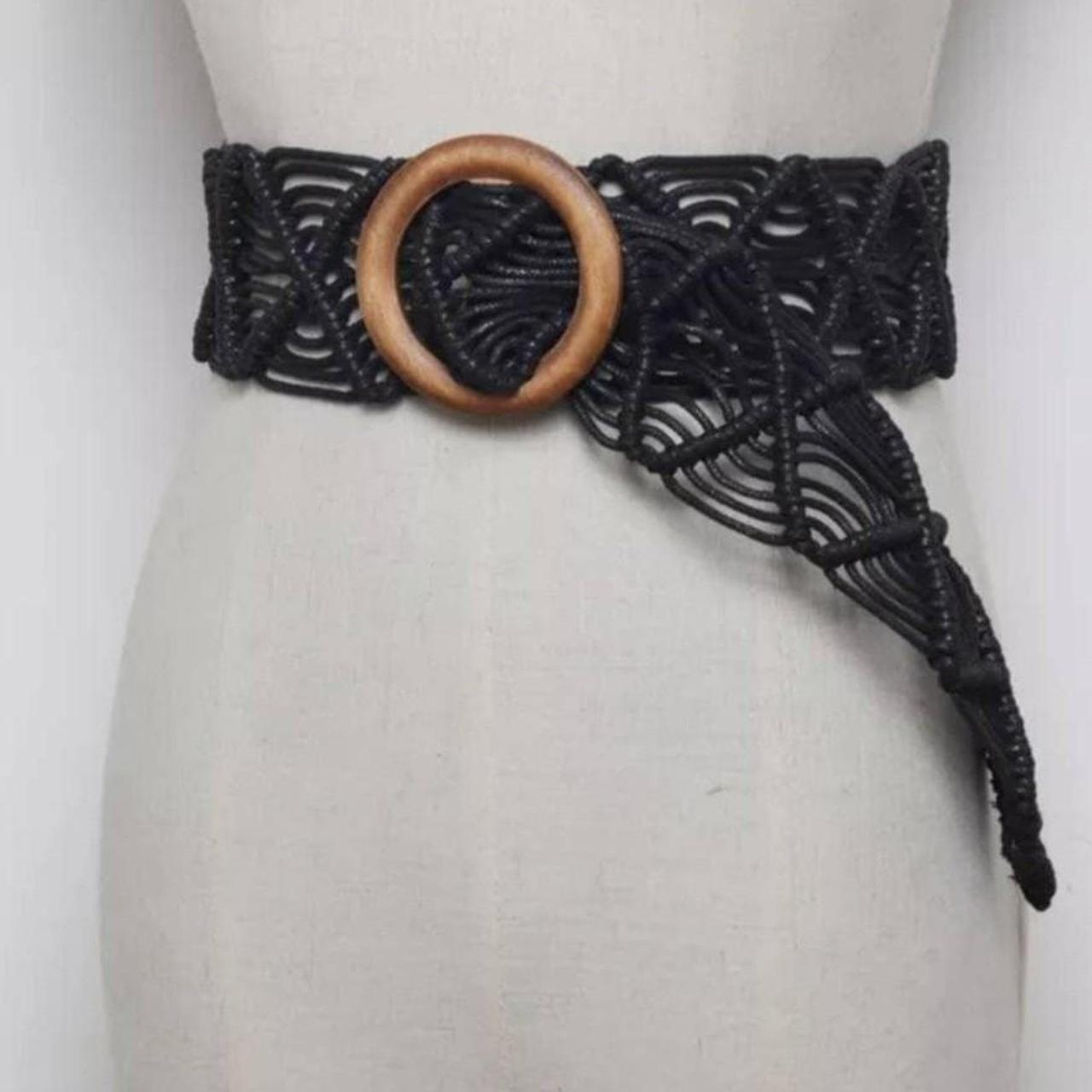 wide boho belt wooden buckle - Depop