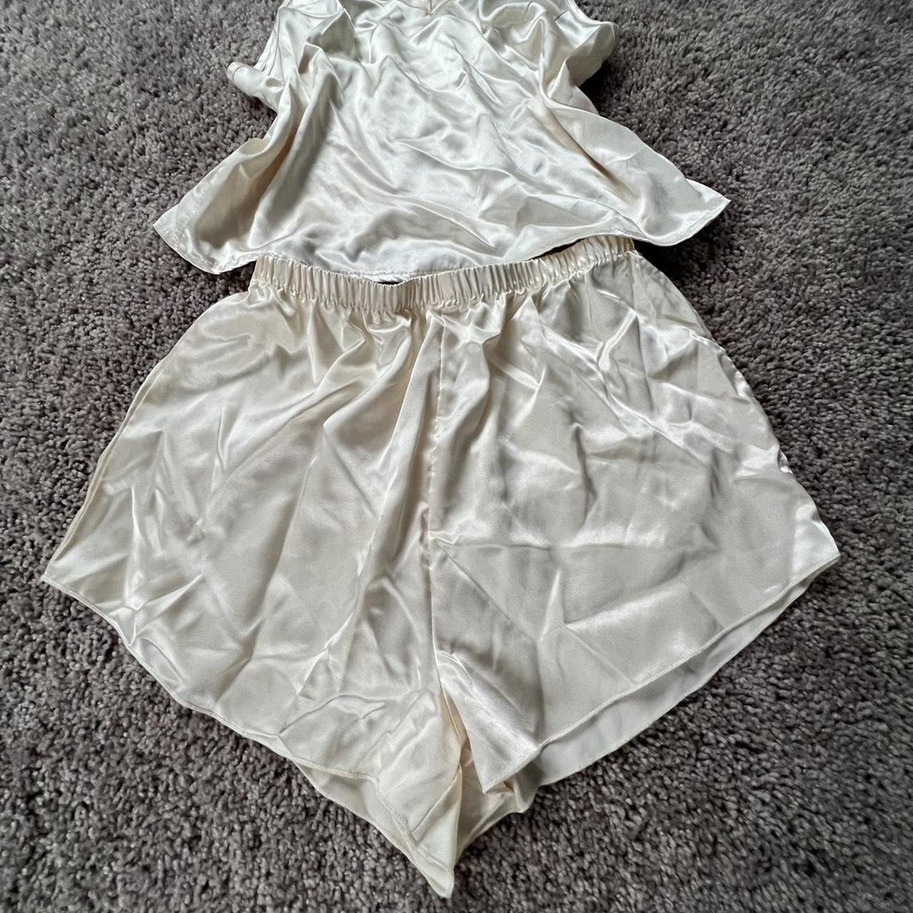 Cream Faux Silk 2 Piece Sleep Set Size XS... - Depop