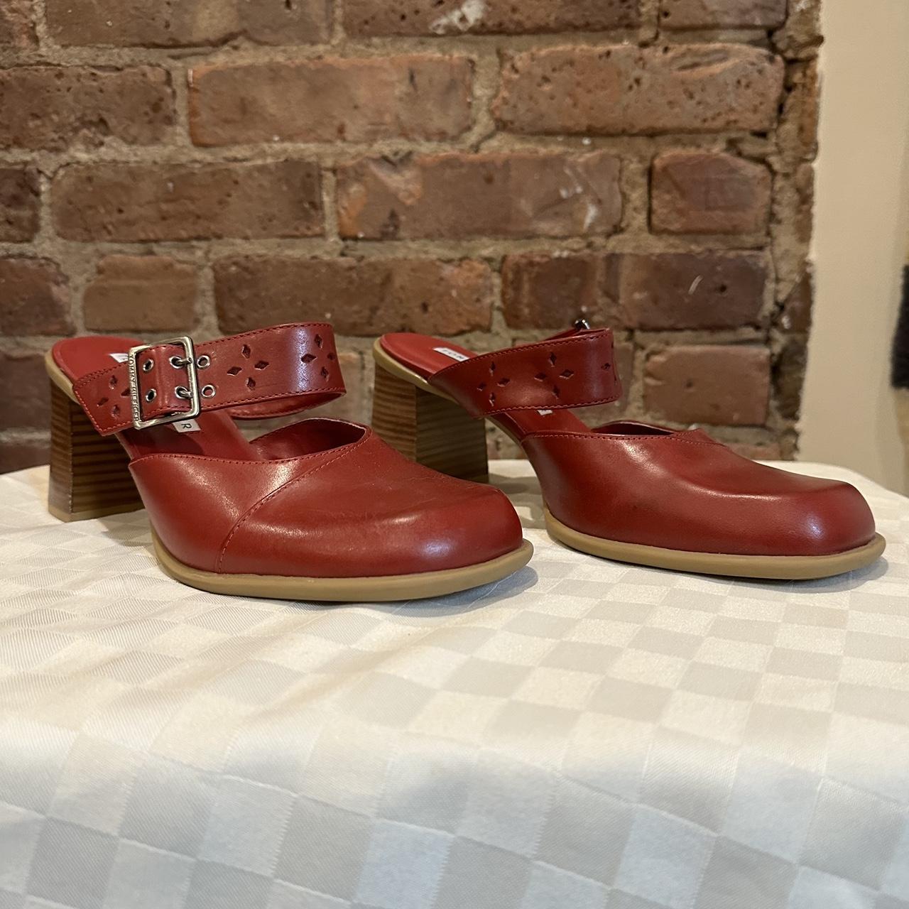 TOMMY HILFIGER - Red Leather Mule Pumps with Buckle.... - Depop