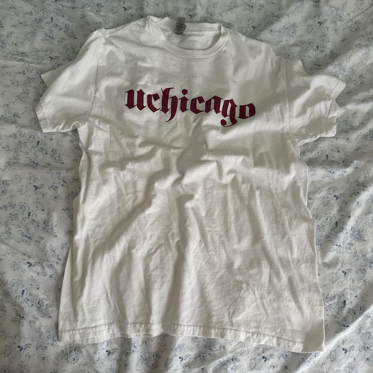 White and red UChicago t-shirt sent in by UCHICAGO | Depop
