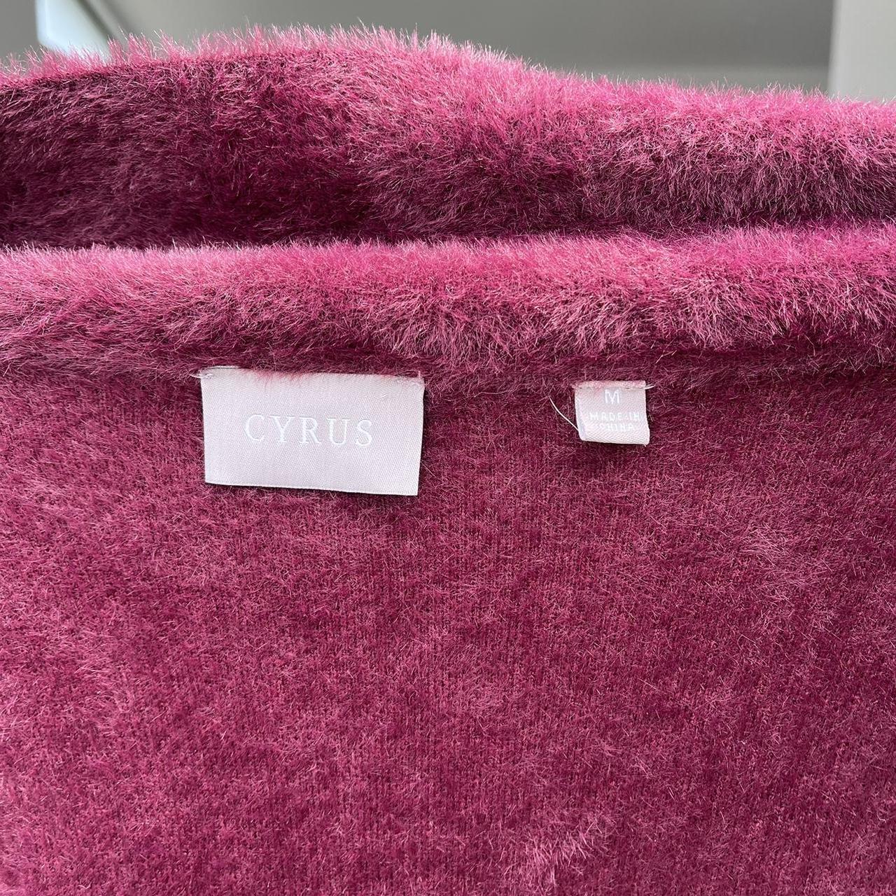 Long Burgundy Fuzzy Button Up Cardigan with Pockets... - Depop