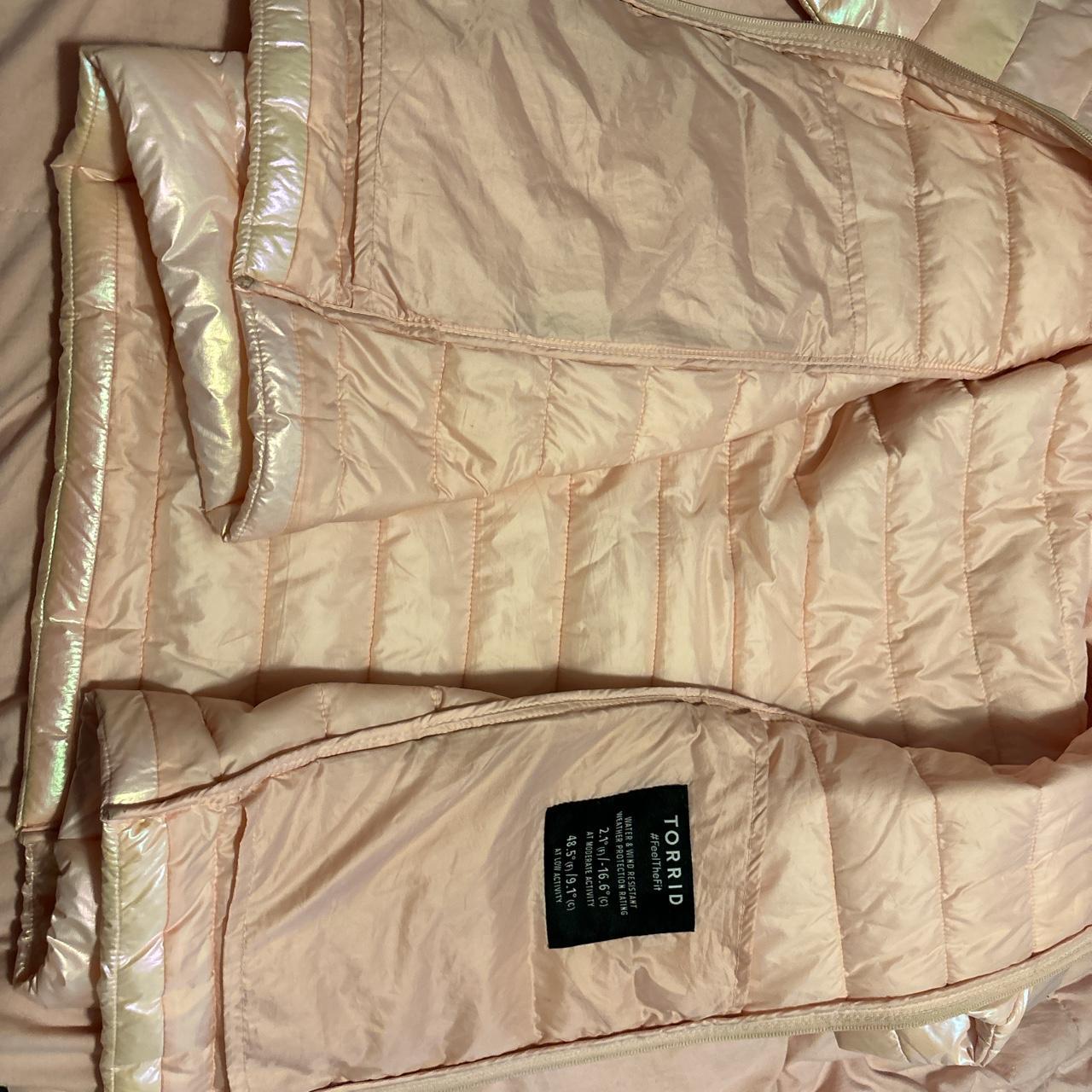 Torrid Pink iridescent puffer jacket, inside and... - Depop