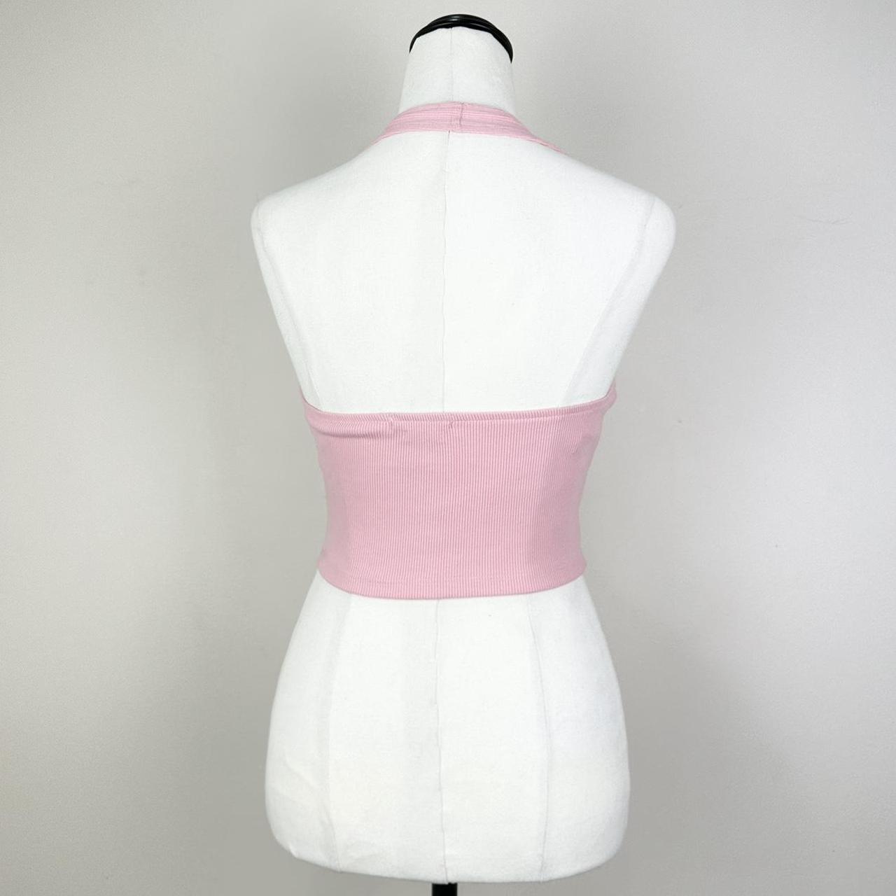 BABY PINK RIBBED HALTER TOP - Depop