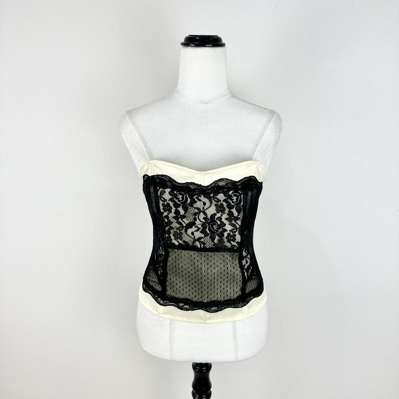 VINTAGE MOROCCO BUTTER YELLOW + BLACK LACE STRAPLESS... - Depop