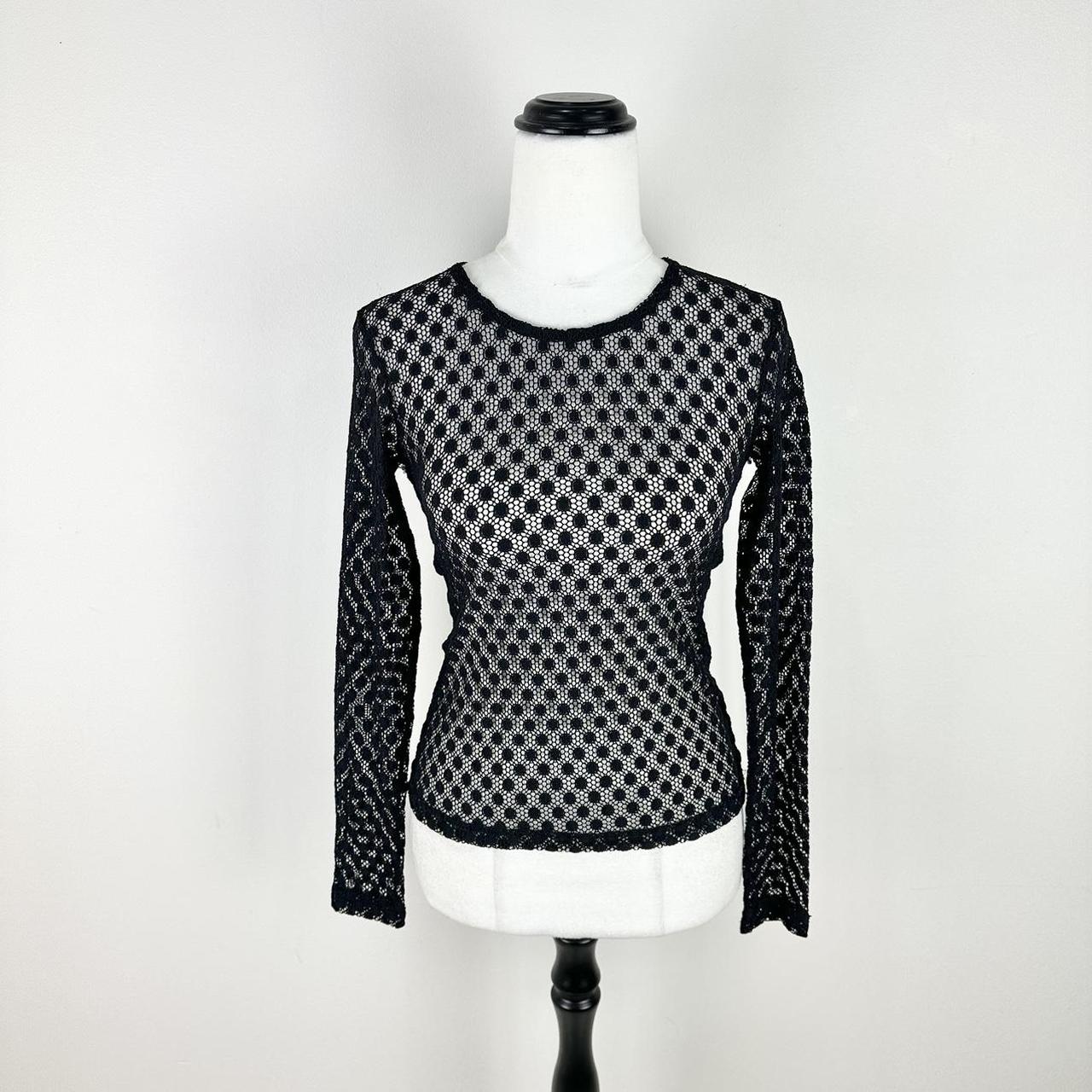 BLACK LACE MESH LONG SLEEVE SHEER TOP - Depop