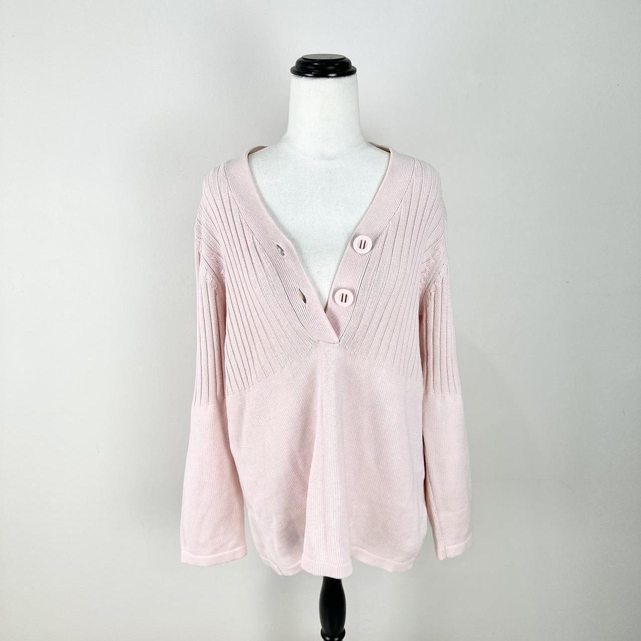 VINTAGE LIGHT PINK RIBBED KNIT 1/4 BUTTON UP SWEATER - Depop