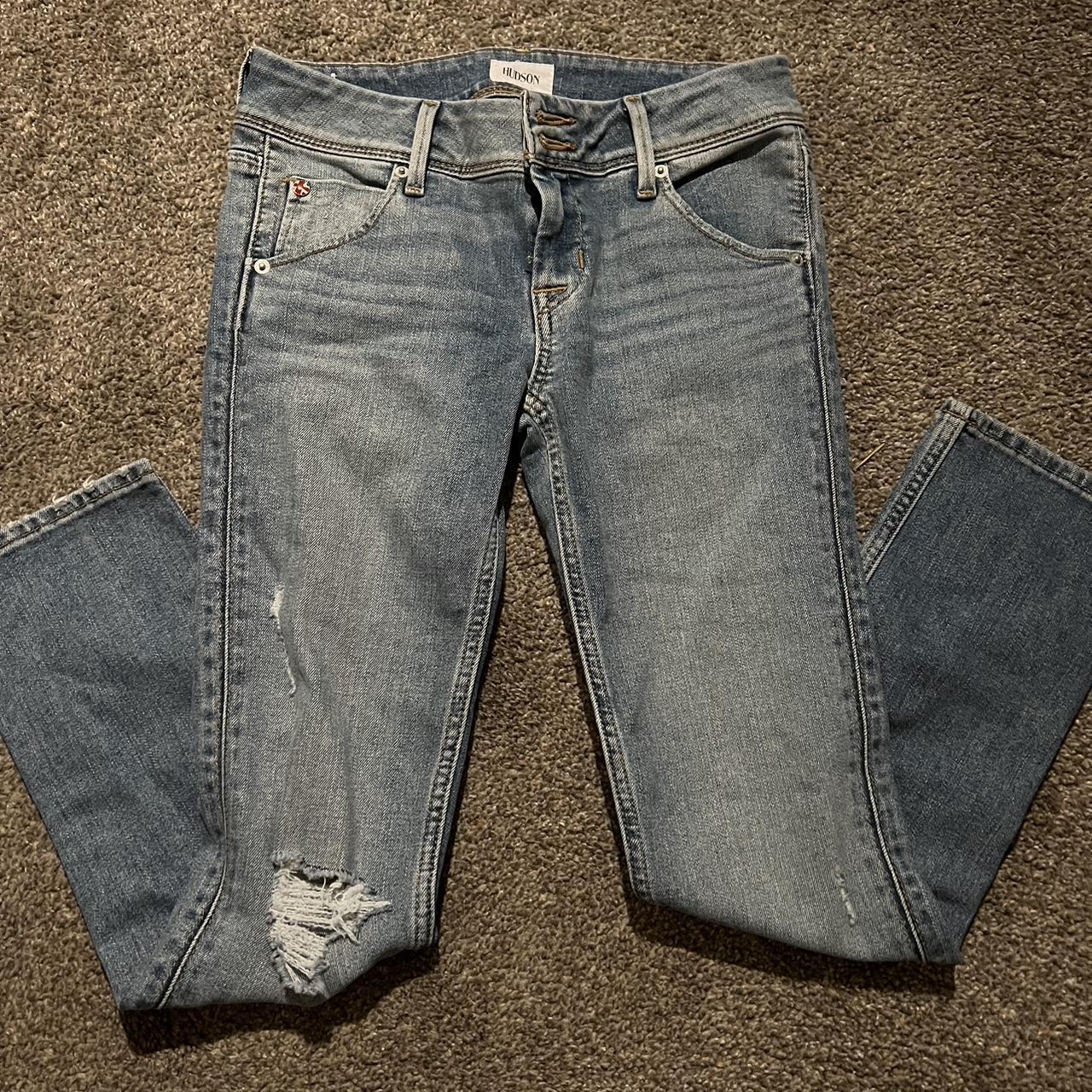 Hudson Collin Midrise Straight Crop Jeans Mid Blue... - Depop