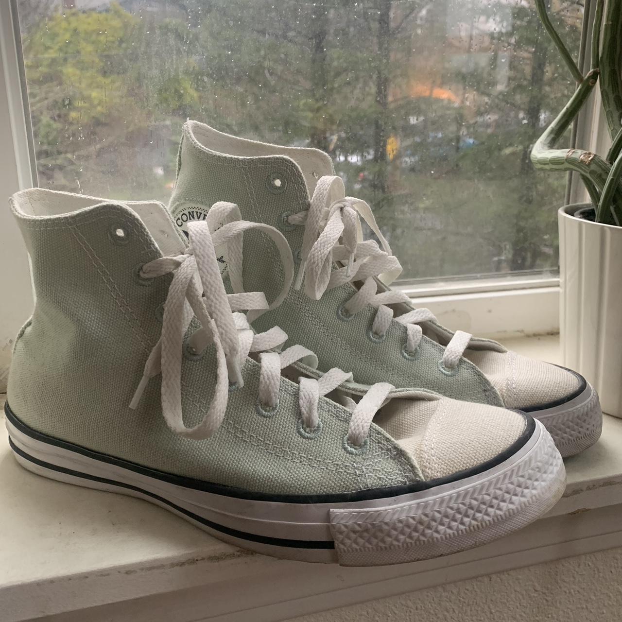 Cute light sea foam green converse high tops! Great... - Depop