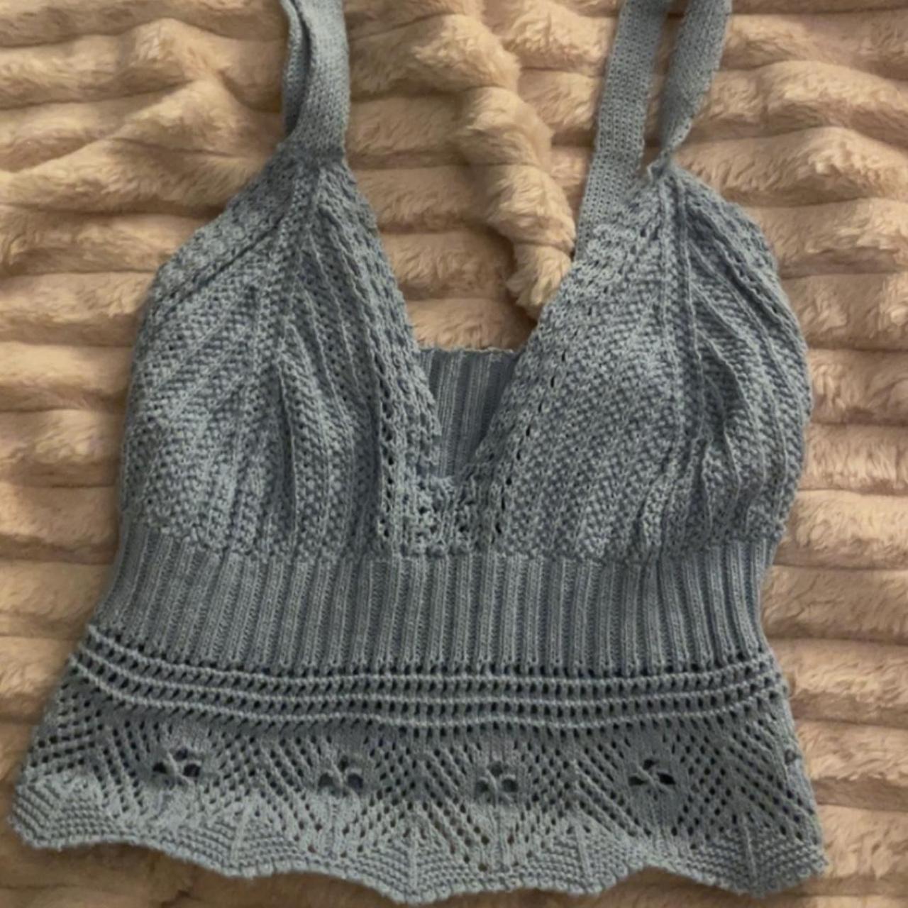 blue crochet knit cropped tank top - Depop