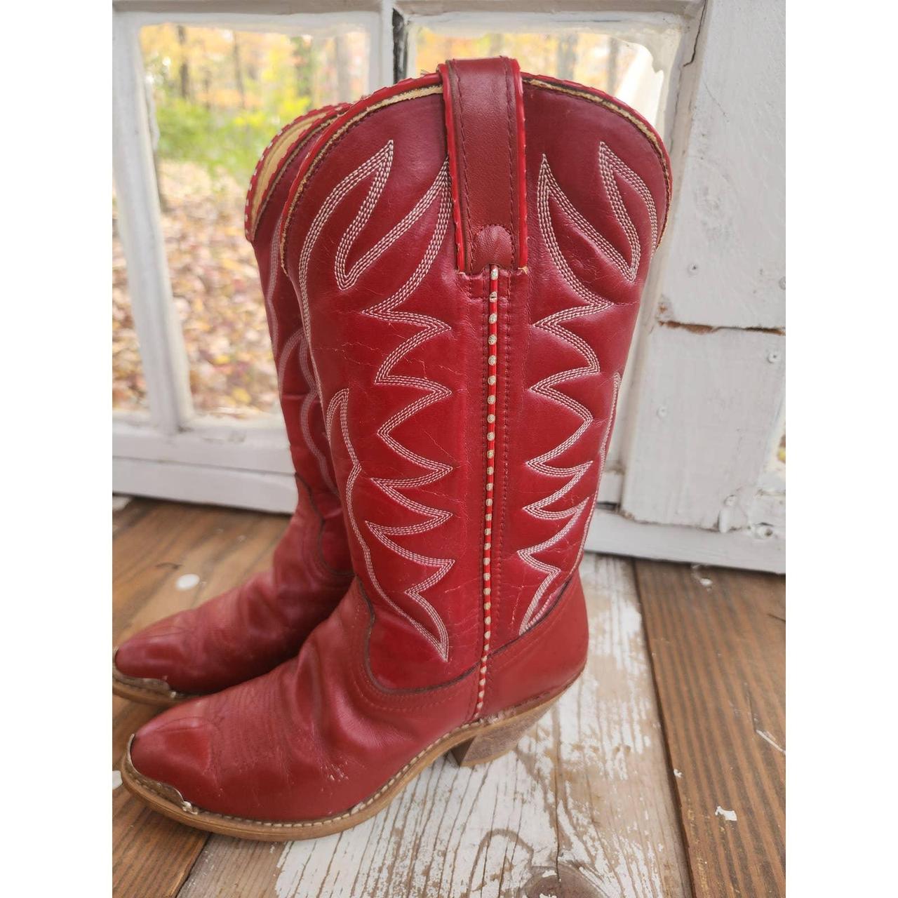 Super cute red leather cowboy boots with white... - Depop