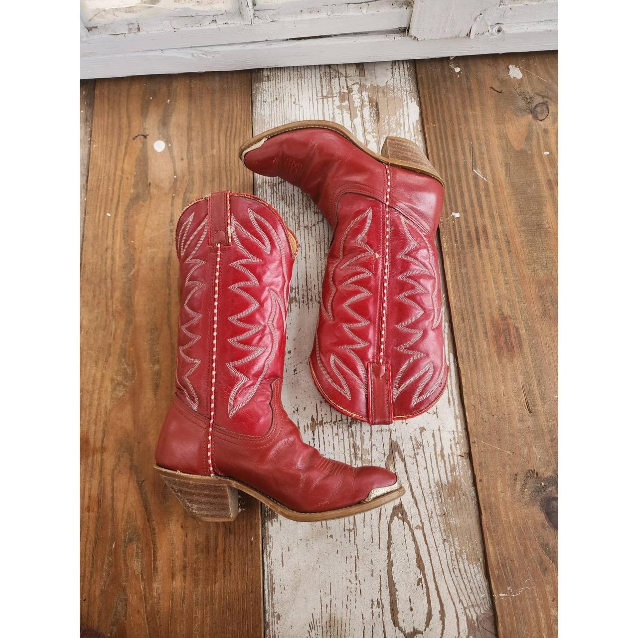 Super cute red leather cowboy boots with white... - Depop
