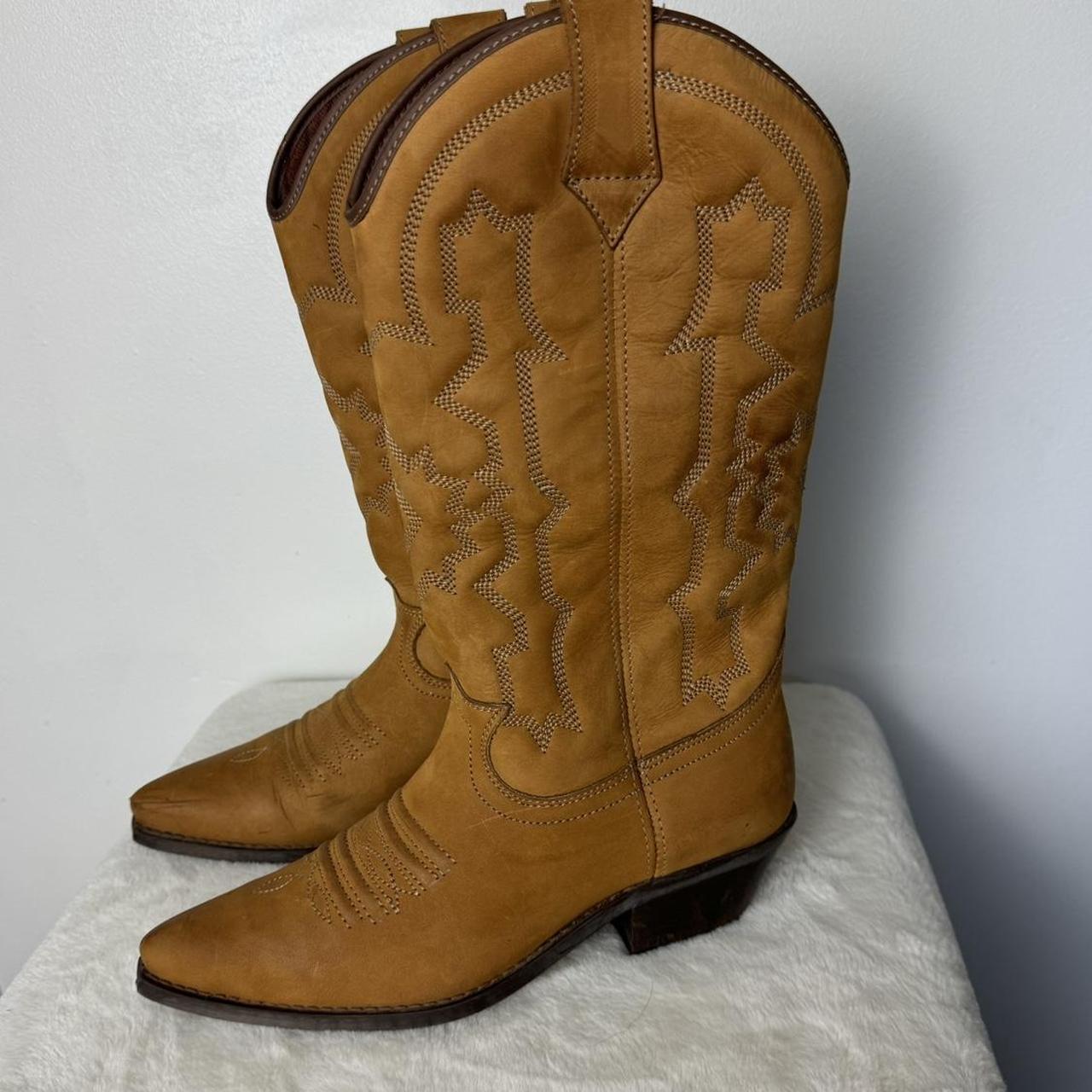 Vintage Caramel Leather Cowboy Boots Boots in great... - Depop
