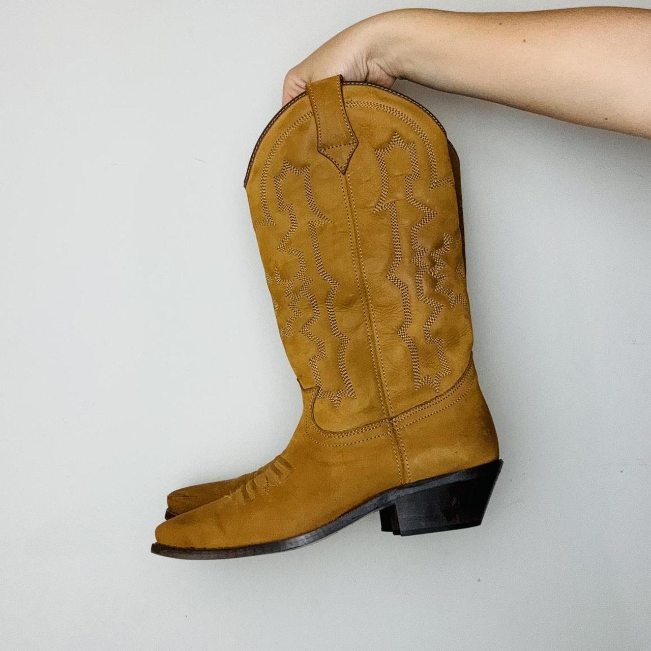 Vintage Caramel Leather Cowboy Boots Boots in great... - Depop