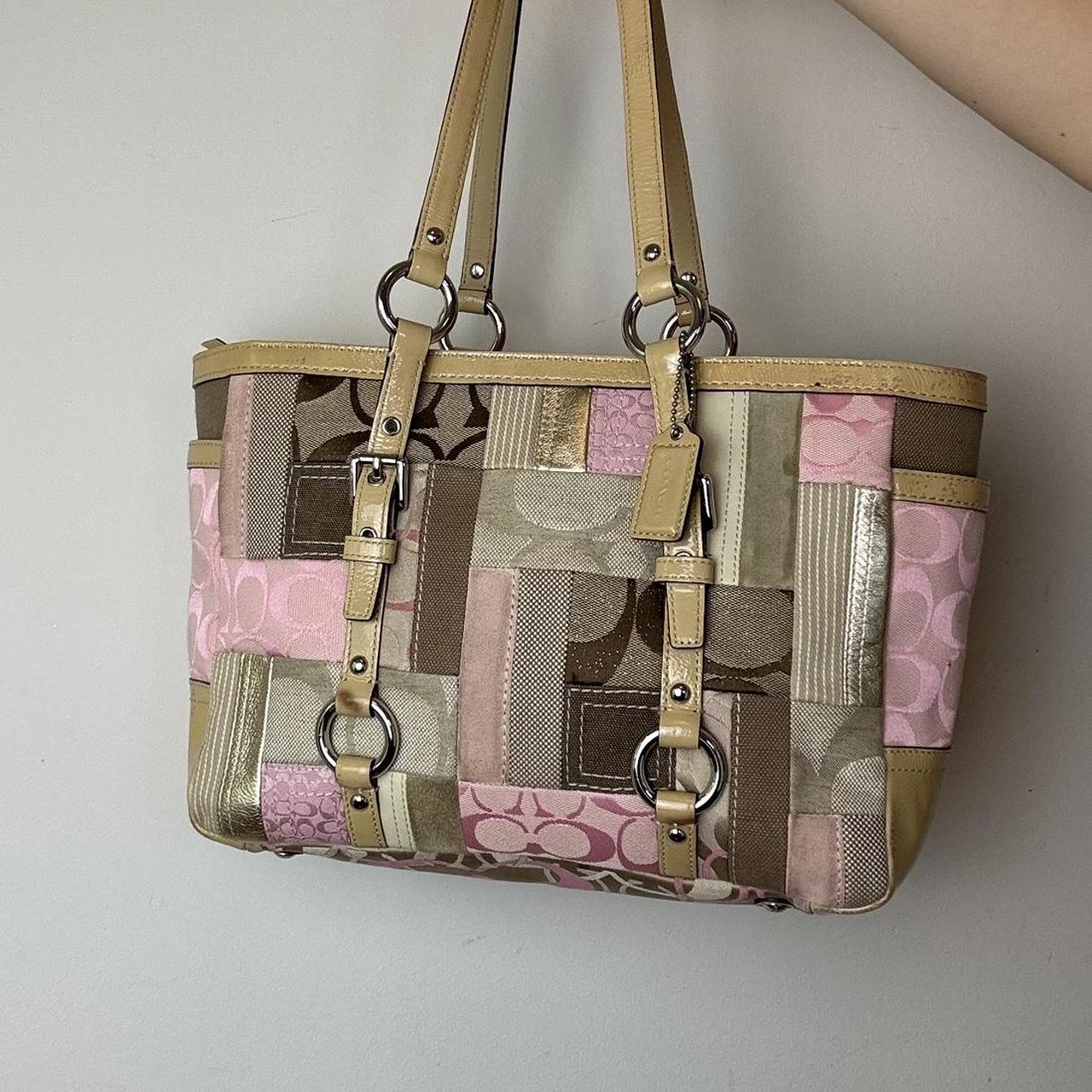 Vintage Y2K Coach Patchwork Pink and Cream Tote... | Depop