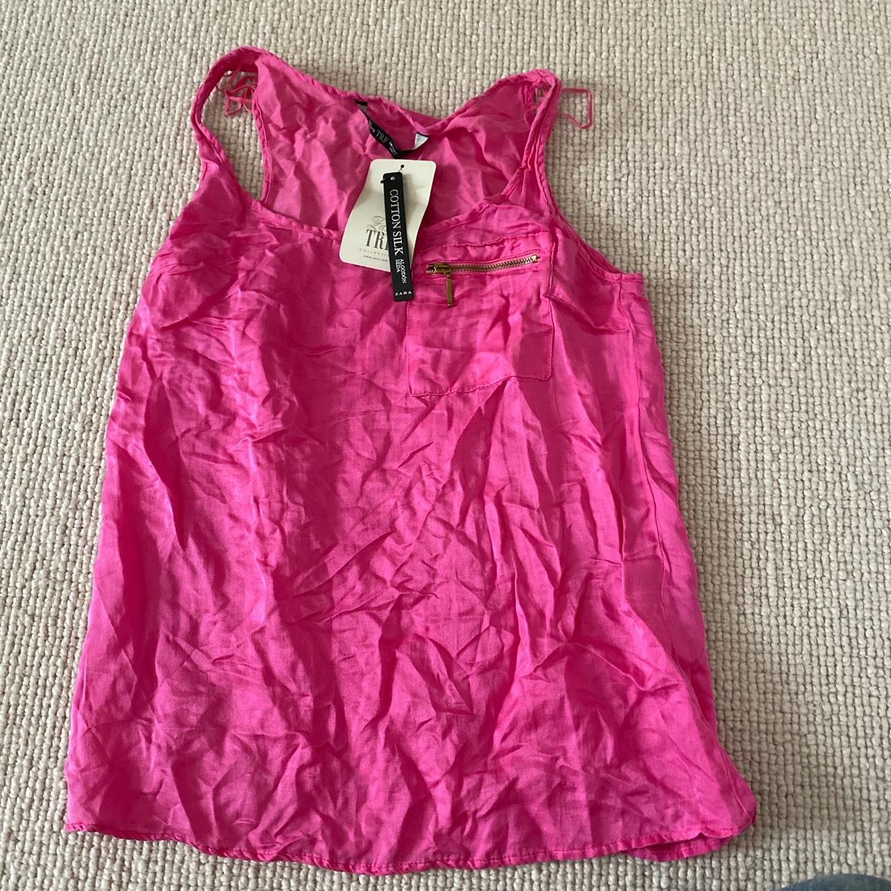 Zara hot pink tank with super cute zip design,... - Depop