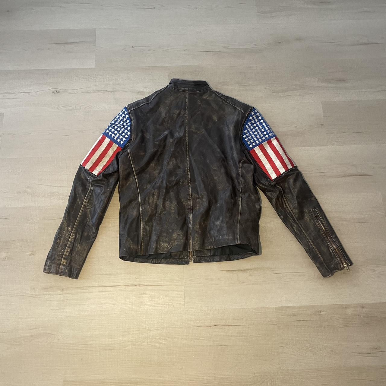 leather jacket with usa patches size M 21 x 25 - Depop