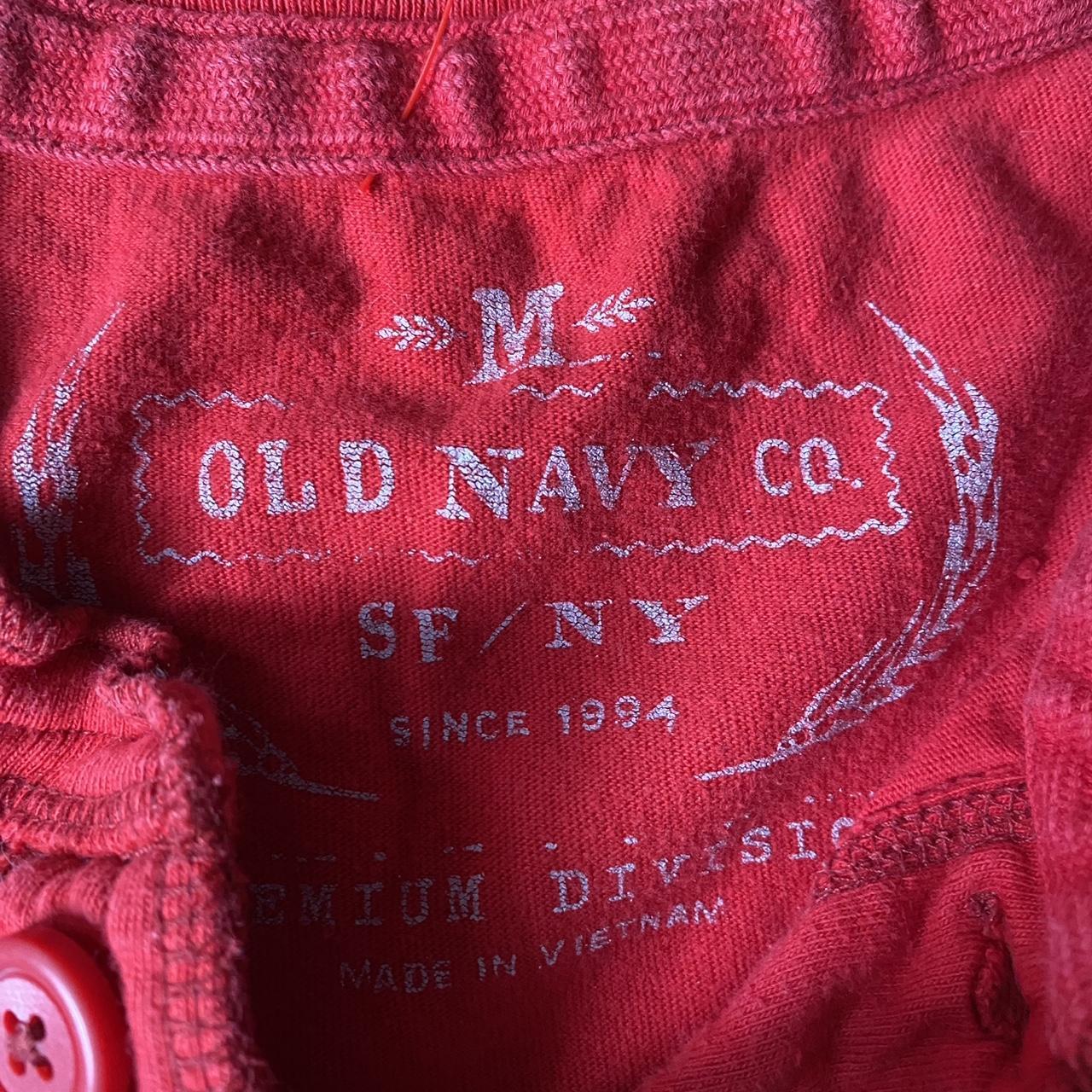 Red Henley shirt with white lettering - Depop