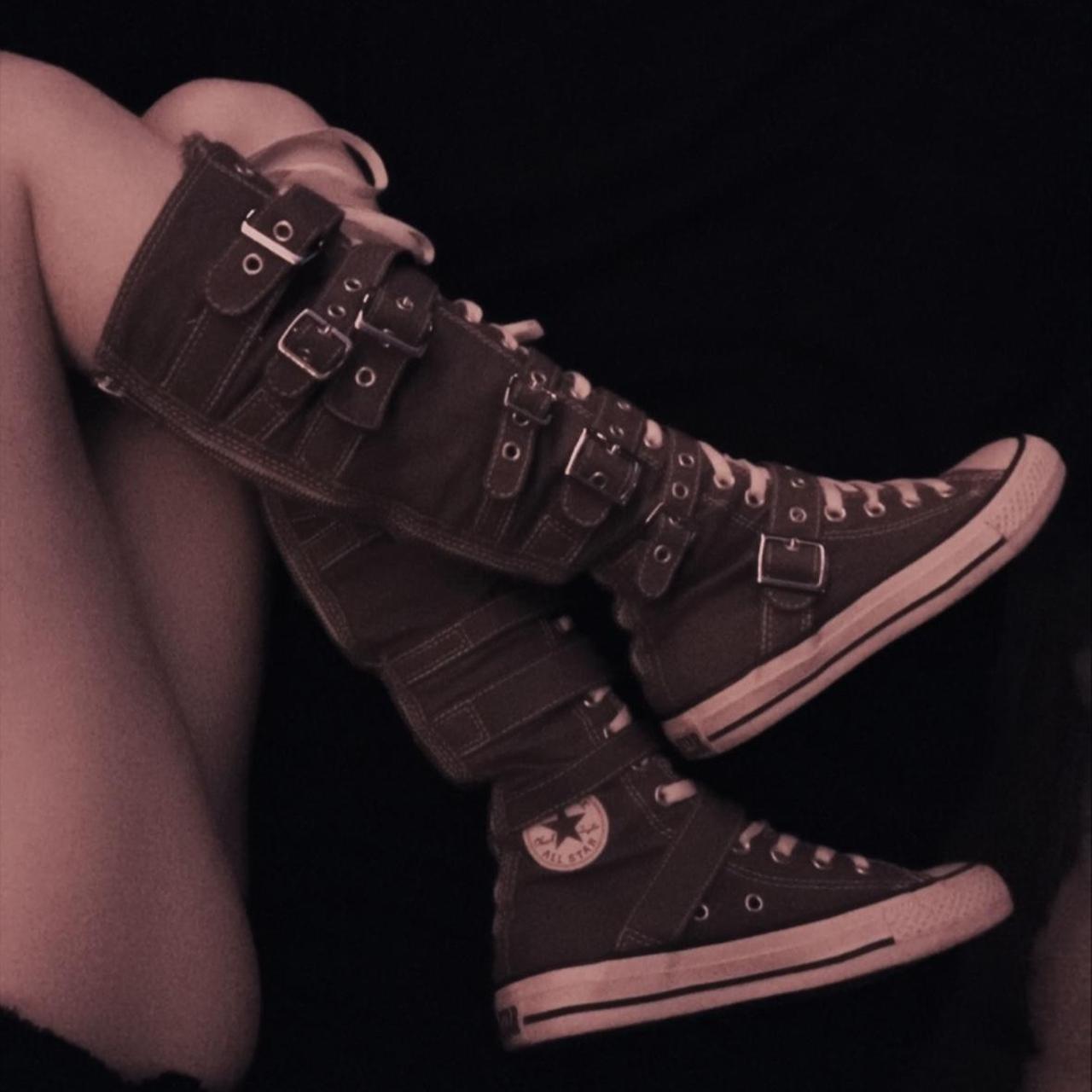 REPOP knee high grey buckle all star converse size... | Depop