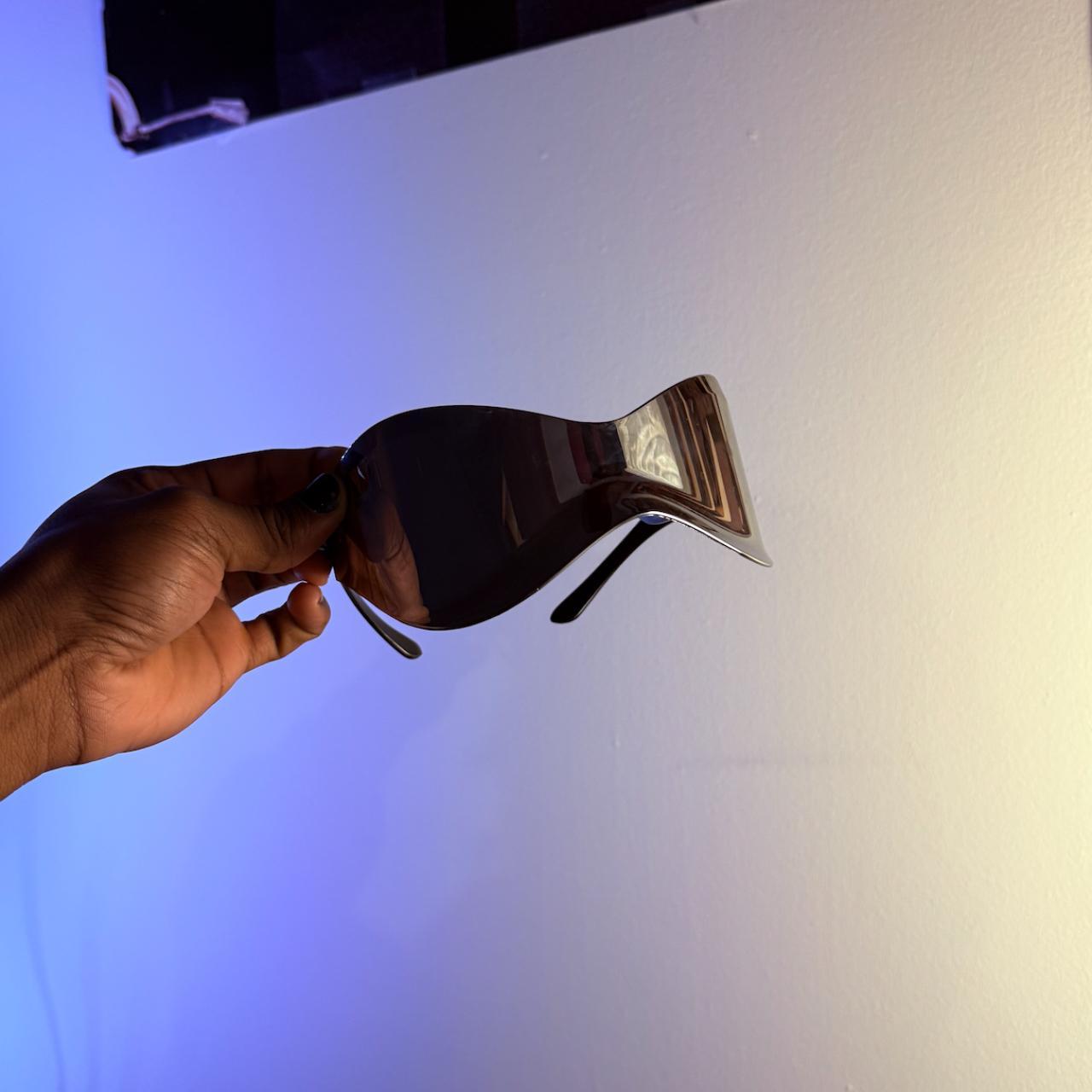 Oversized Chrome Raver Punk Shades Y2k Fashion Style... | Depop