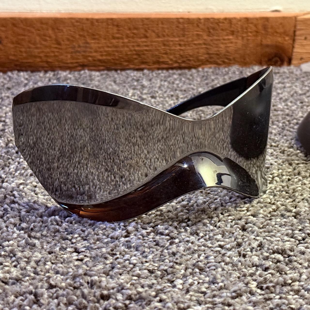 Oversized Chrome Raver Punk Shades Y2k Fashion Style... | Depop