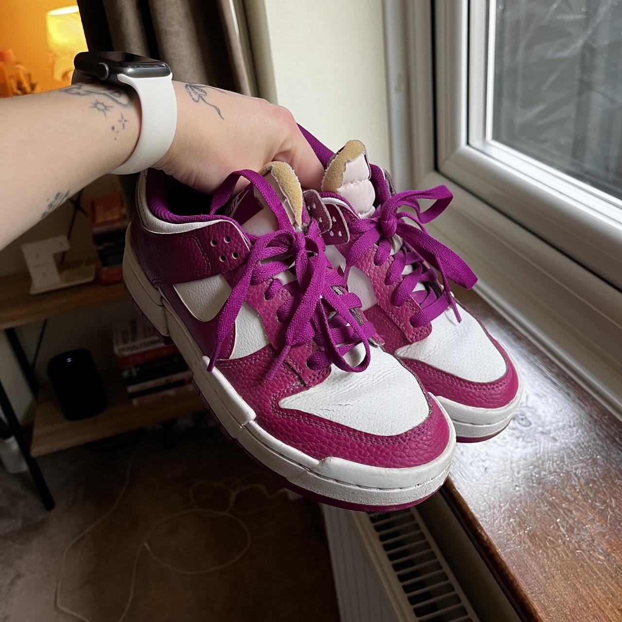 pink / purple nike dunks size 4.5 one of the pulls... - Depop