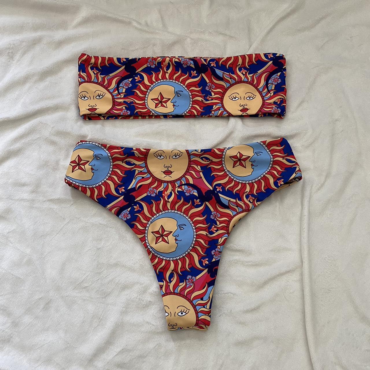 Reversible bandeau, cheeky bikini - Depop