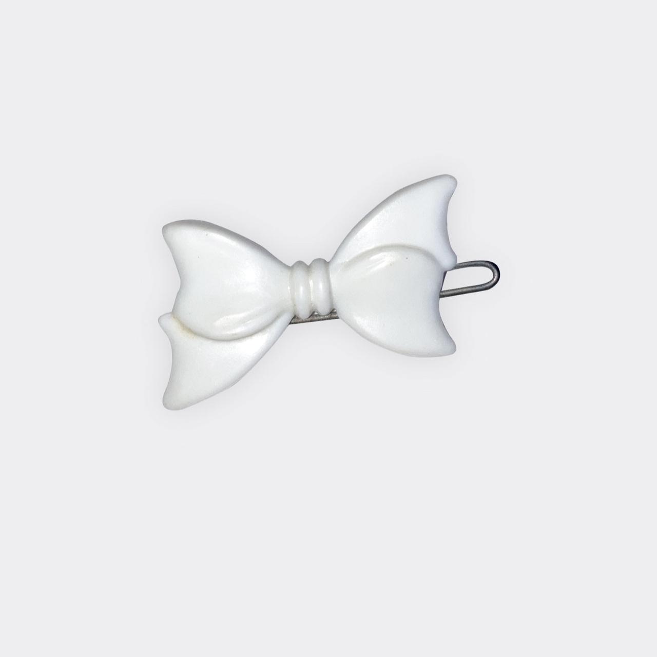 White Bow Vintage Hair Barrette Clips 60s plastic... - Depop