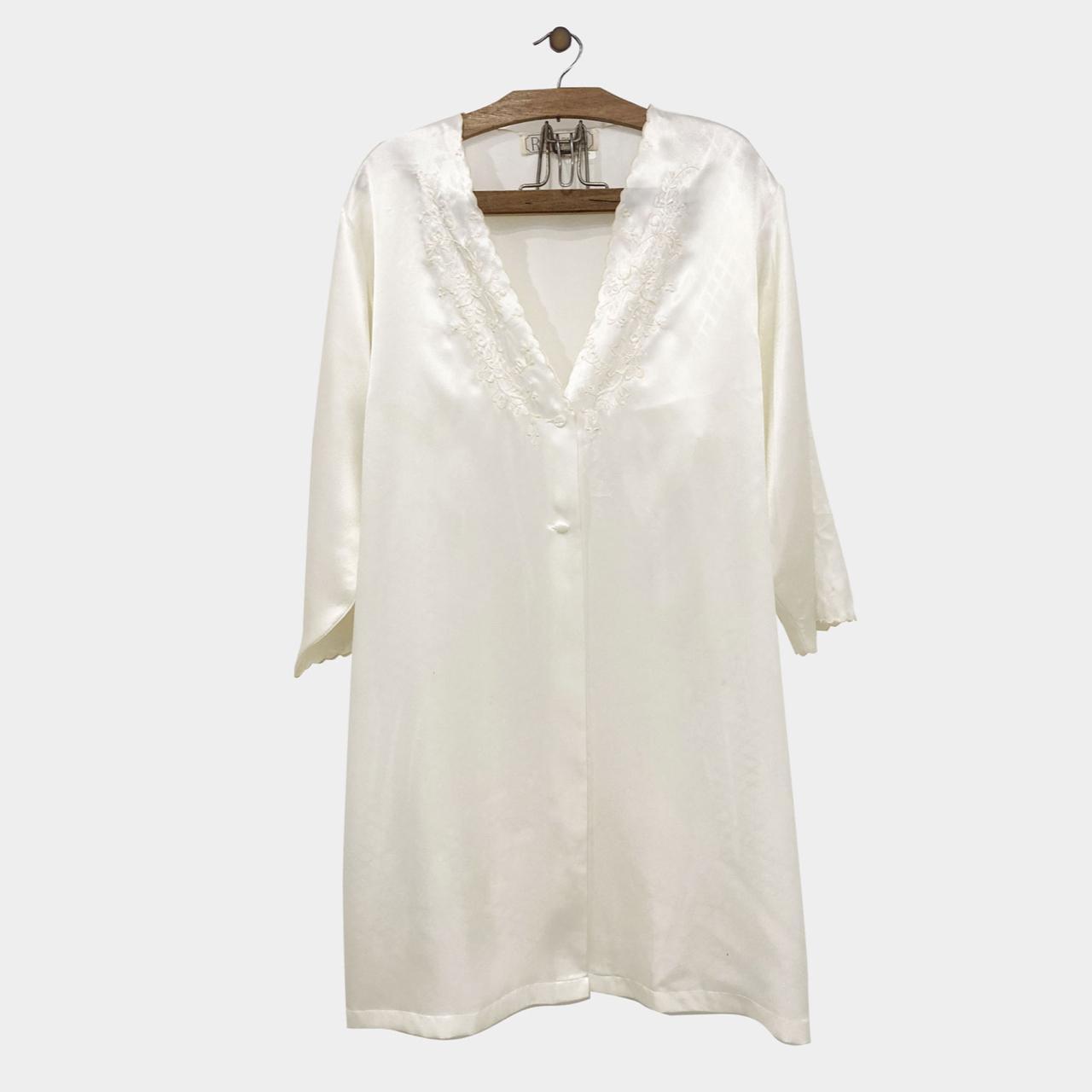 Vintage white ivory silk robe with embroidery. Some... - Depop