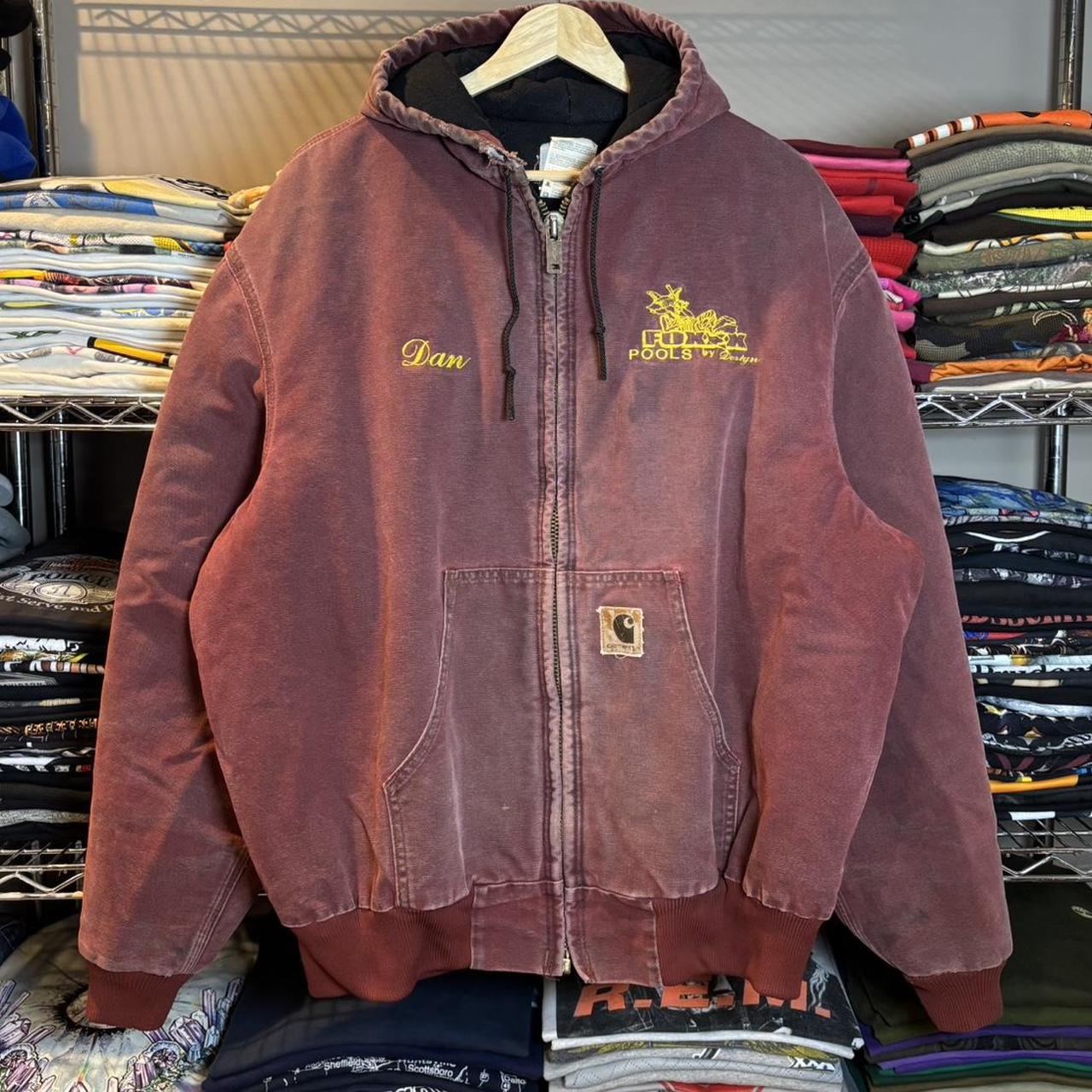 Vintage 90s y2k Carhartt Brick Red Faded Canvas Zip... | Depop