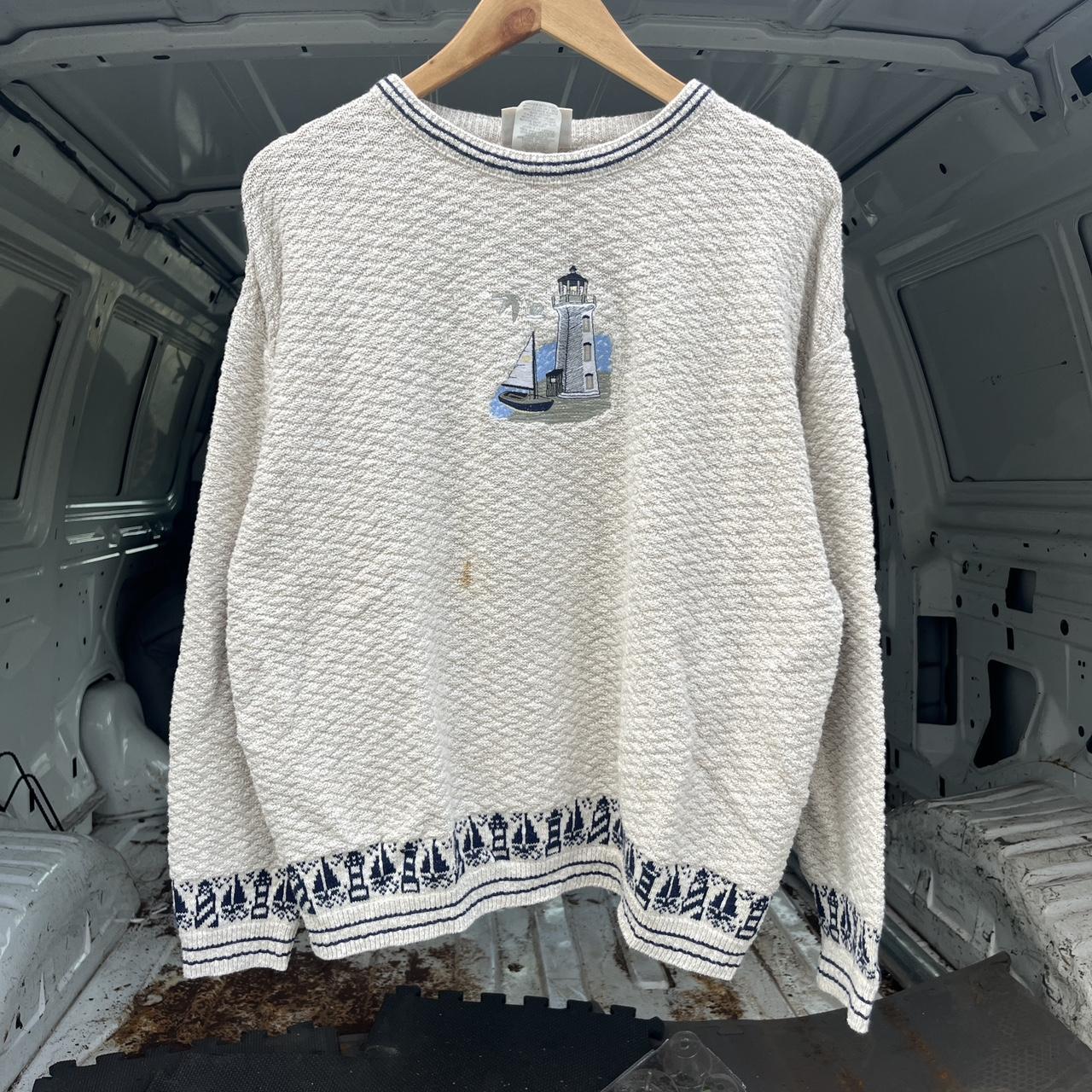 Vintage 90s Lighthouse Knit Sweater Unisex... - Depop