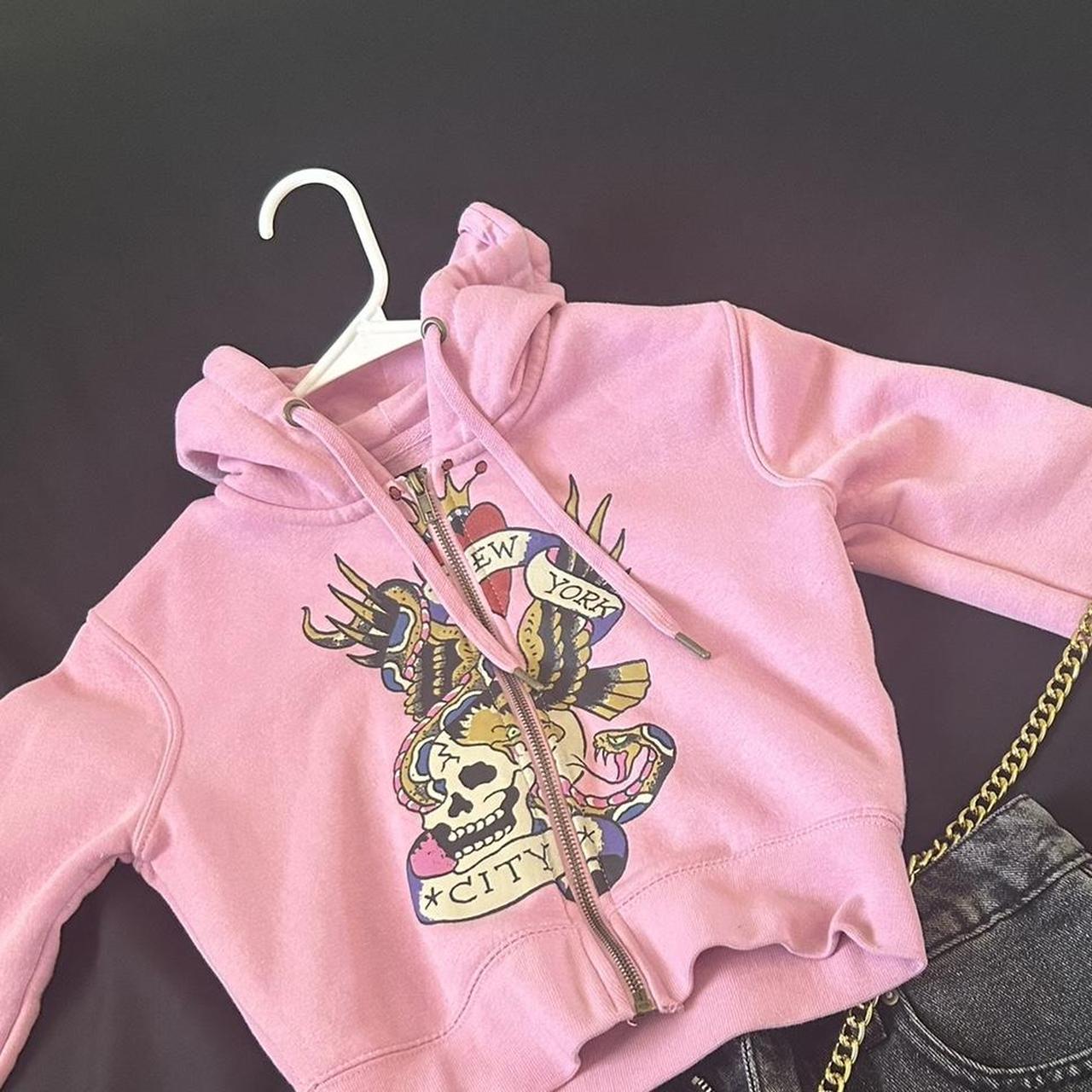 Ed Hardy baby pink zip up hoodie #y2kstyle small | Depop