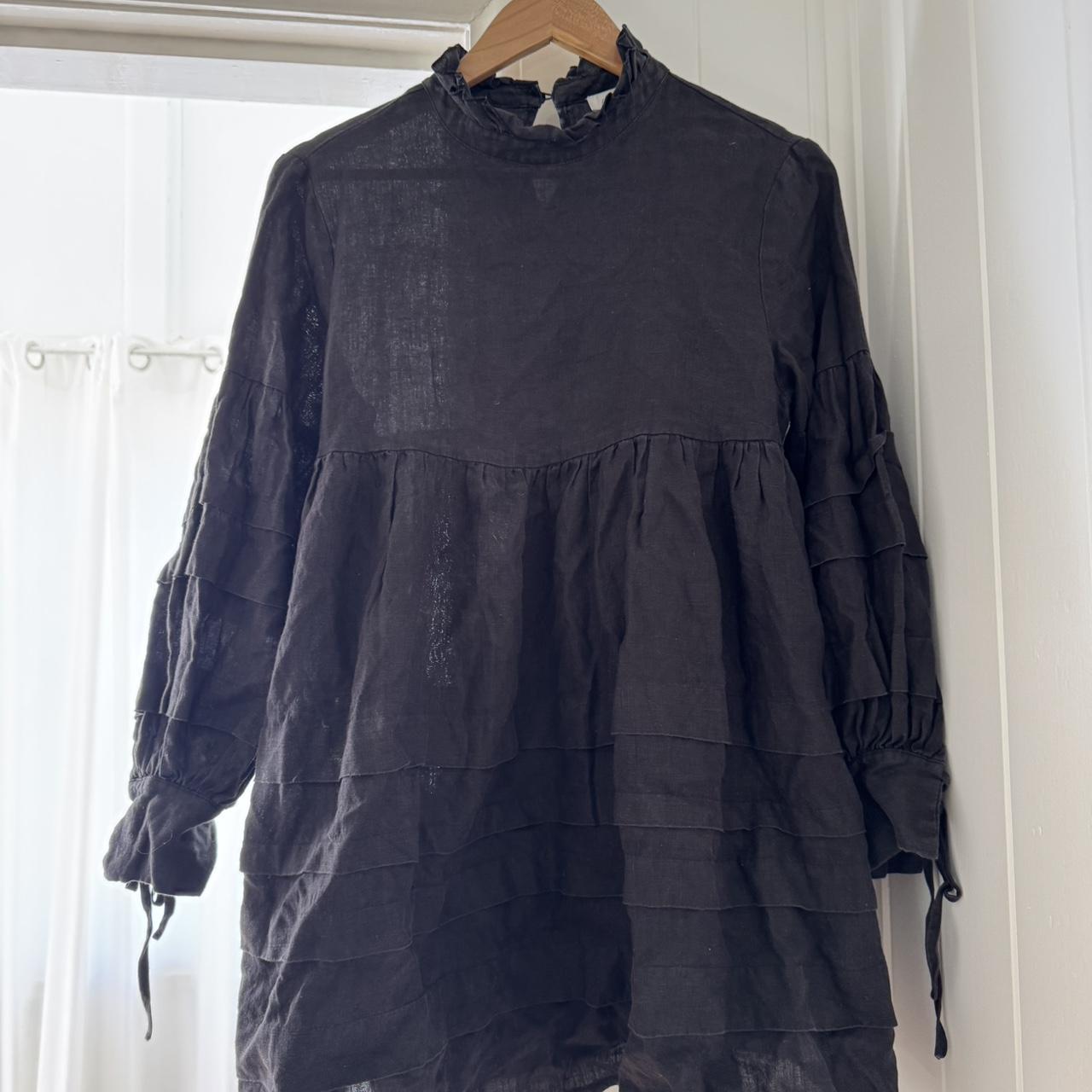 Aere - Black linen dress with tie detail #linendress | Depop