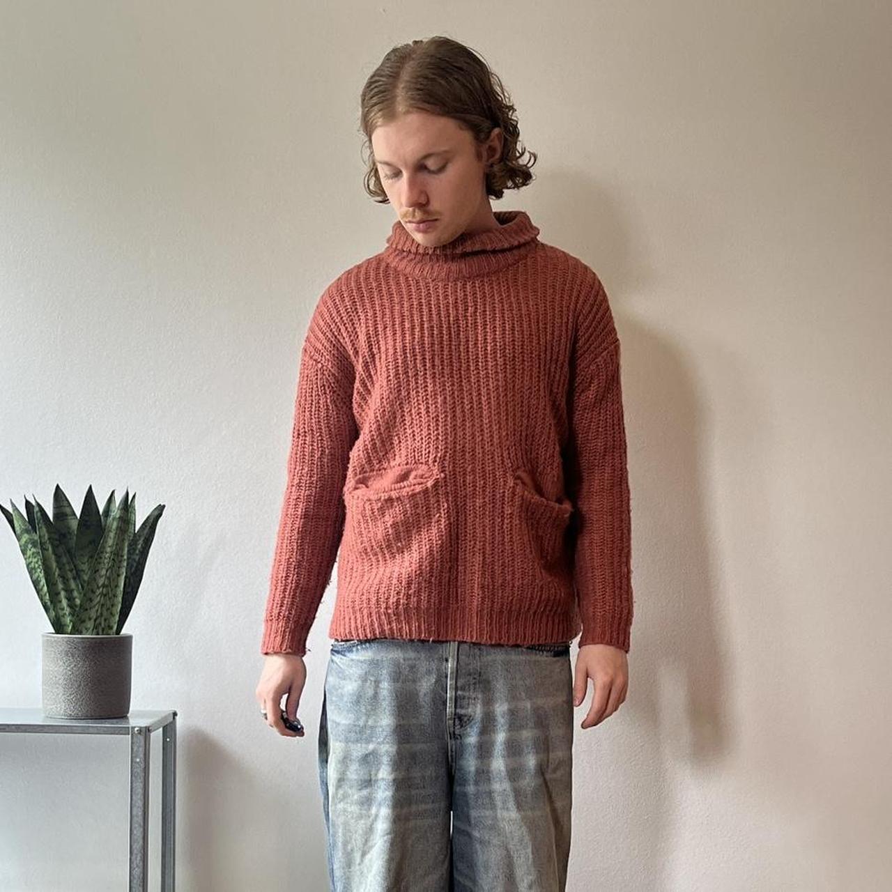 Knitted Boxy Vintage Red Roll Neck Jumper Size M... | Depop