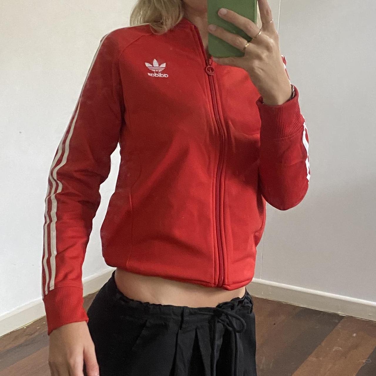 Adidas Red Zip Up Jacket Worn size Au 8 Perfect... - Depop