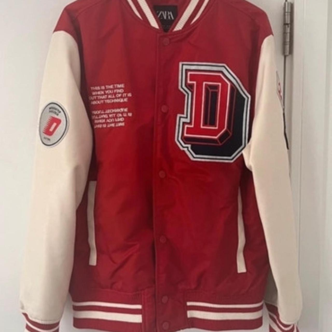 Zara red bomber style jacket worn a few times in... - Depop