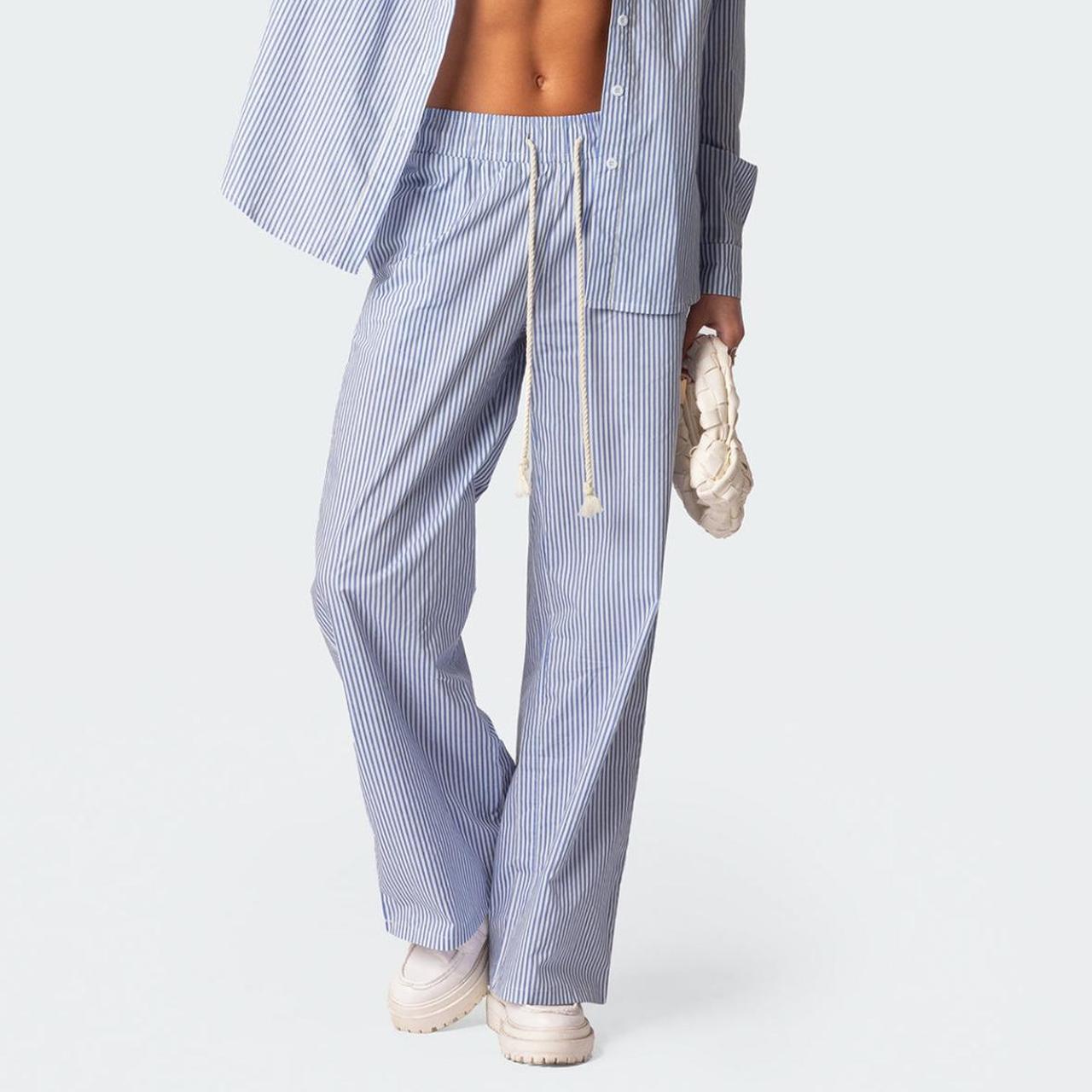 Edikted Pants 🌟blue pinstripe 🌟tie wast 🌟inseam... - Depop