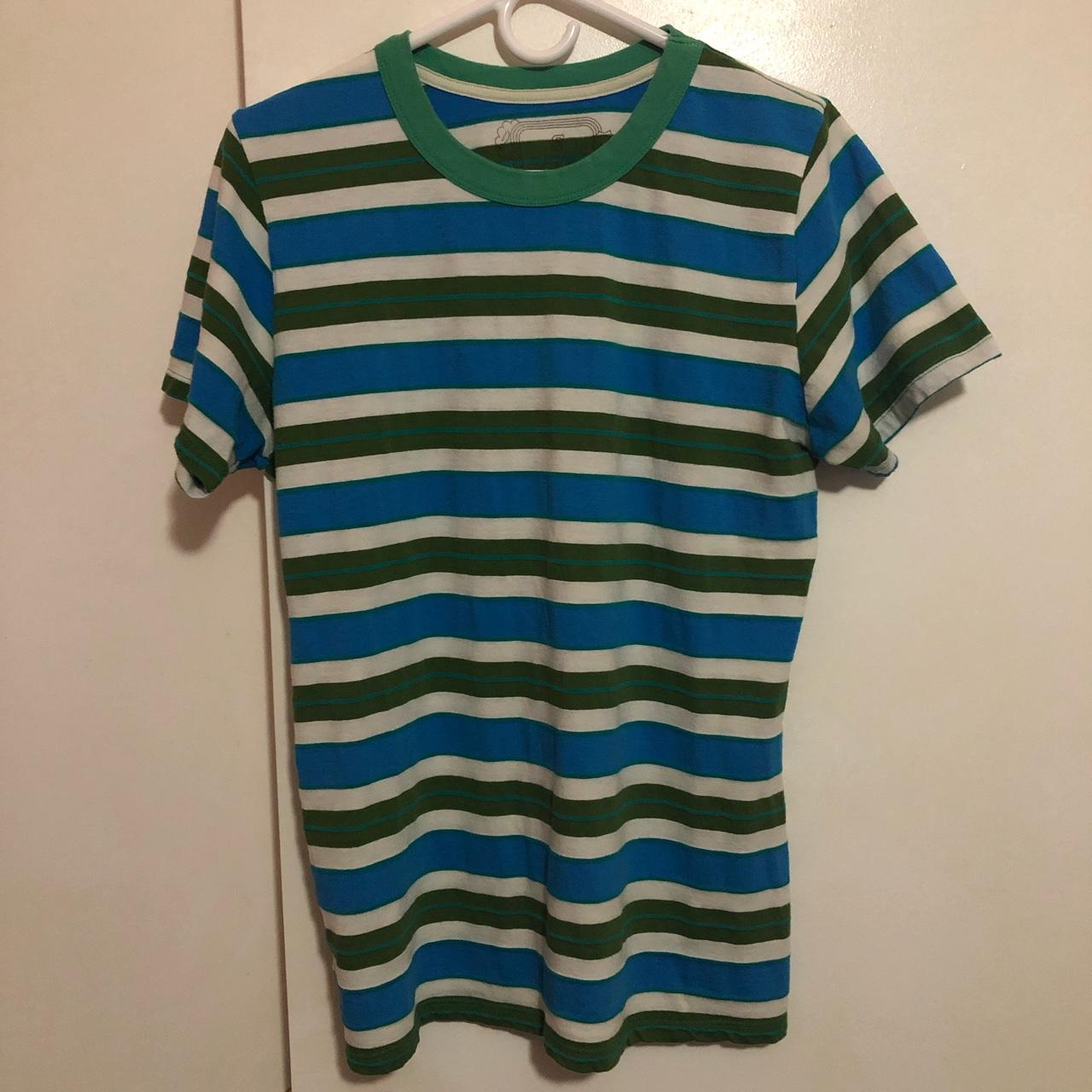 Cute blue and green striped tee from Big Bud... - Depop