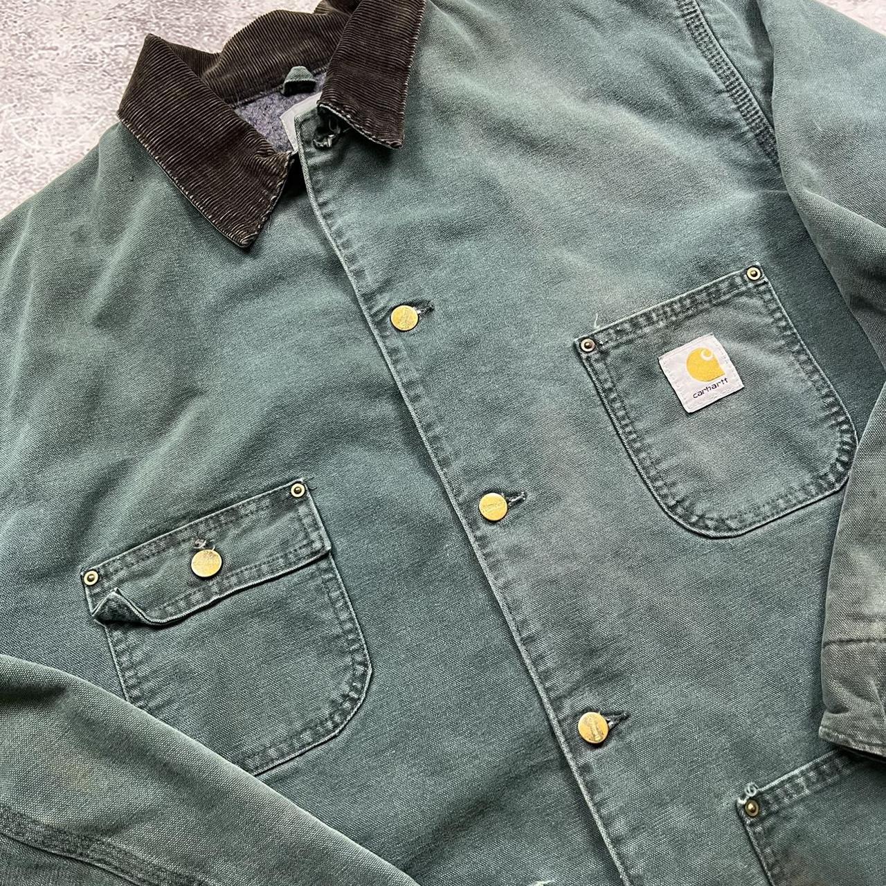1980’s Green Carhartt Chore Jacket Size XL Blanket... - Depop