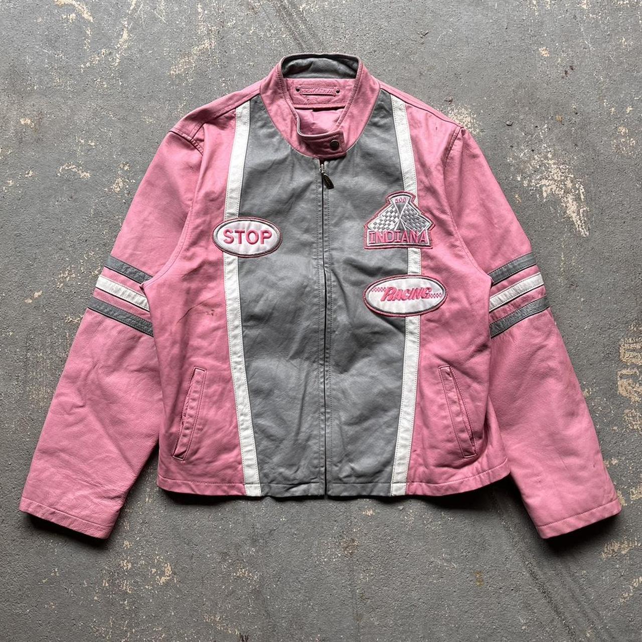 NASCAR Women's Grey and Pink Jacket | Depop