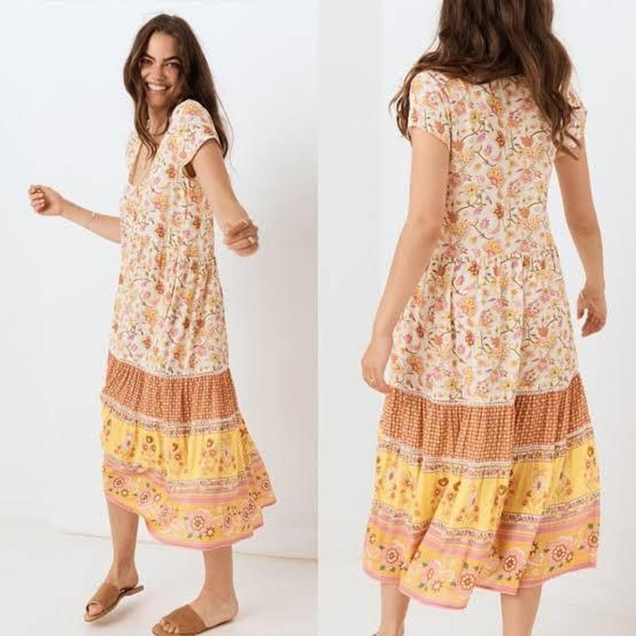 Spell Portobello Road Babydoll Midi Dress in Honey... | Depop