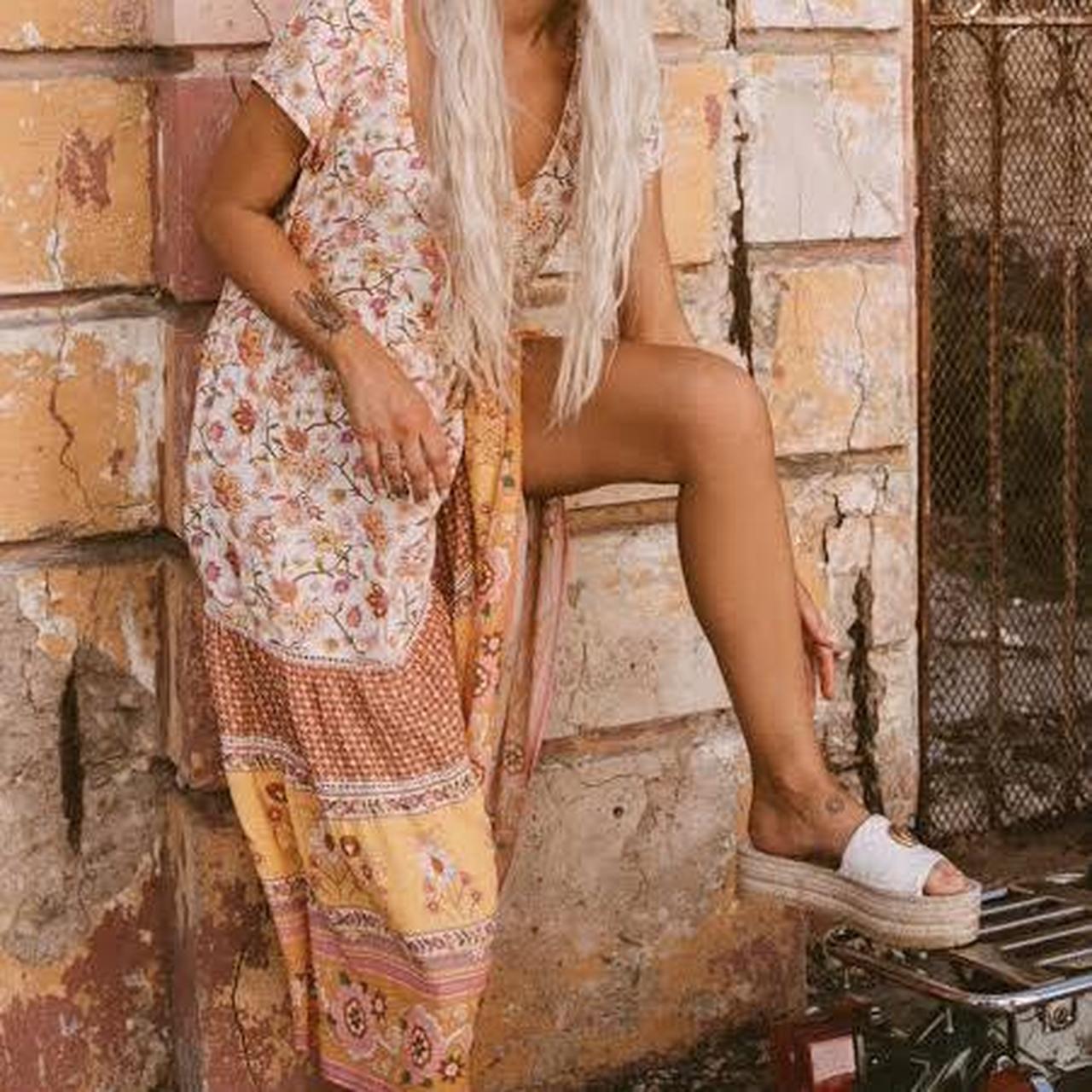 Spell Portobello Road Babydoll Midi Dress in Honey... | Depop