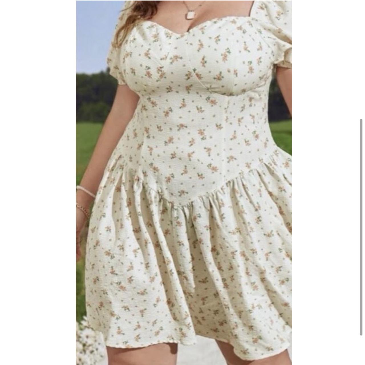 Shein Curve + Plus Women's Cream and White Dress | Depop