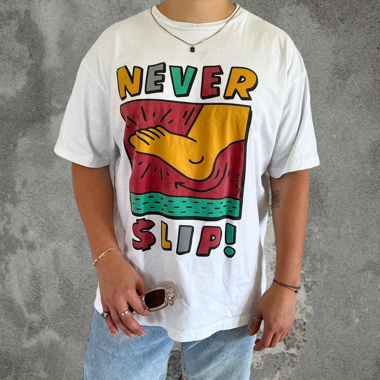 White outrank Tee with cool design. Y2K... - Depop