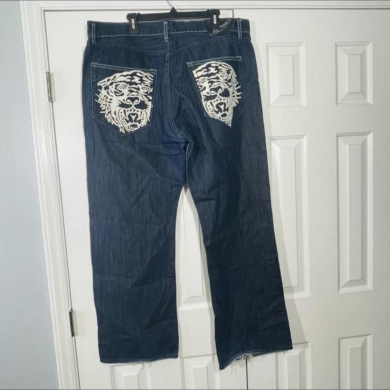vintage ed hardy tiger embroidered jeans - slight... - Depop