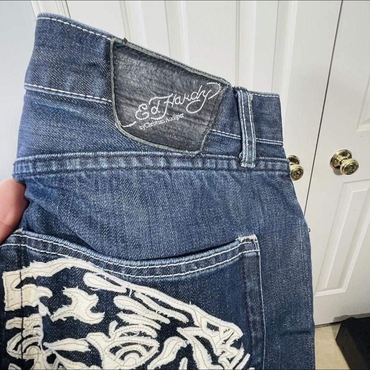 vintage ed hardy tiger embroidered jeans - slight... - Depop